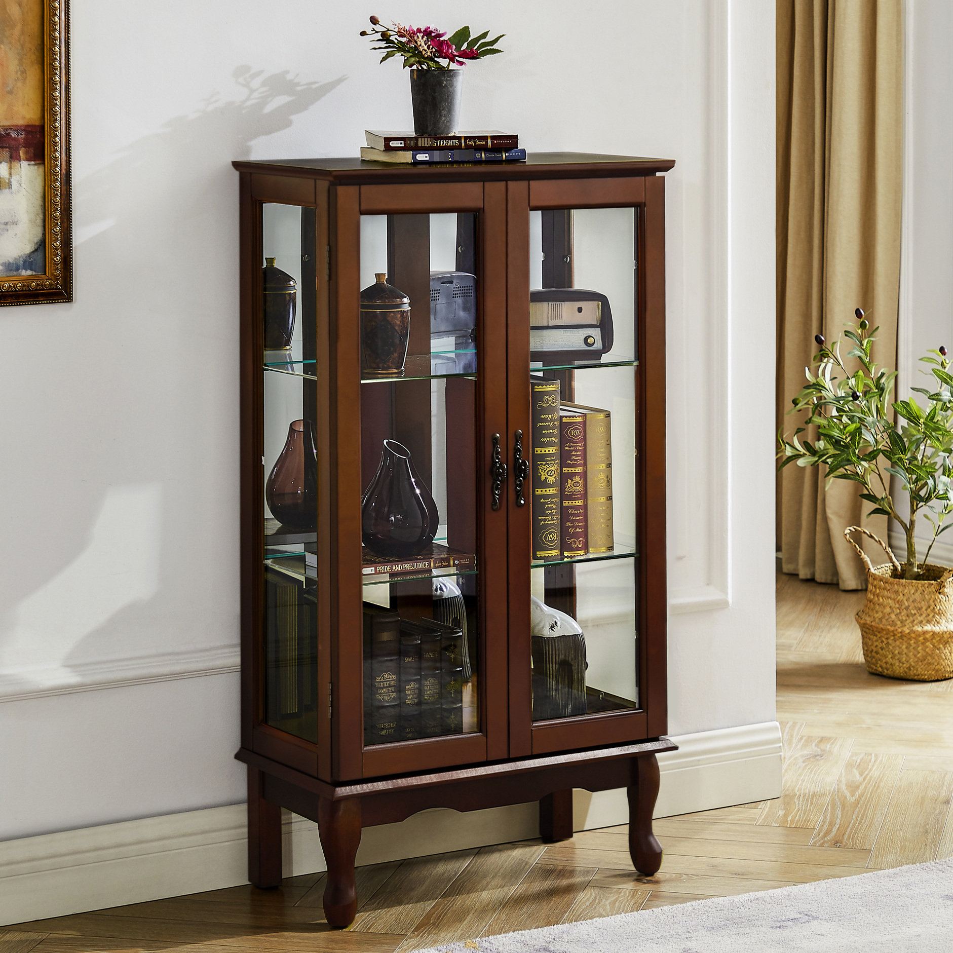 George Oliver Curio Cabinet With Interior Lighting And Adjustable ...