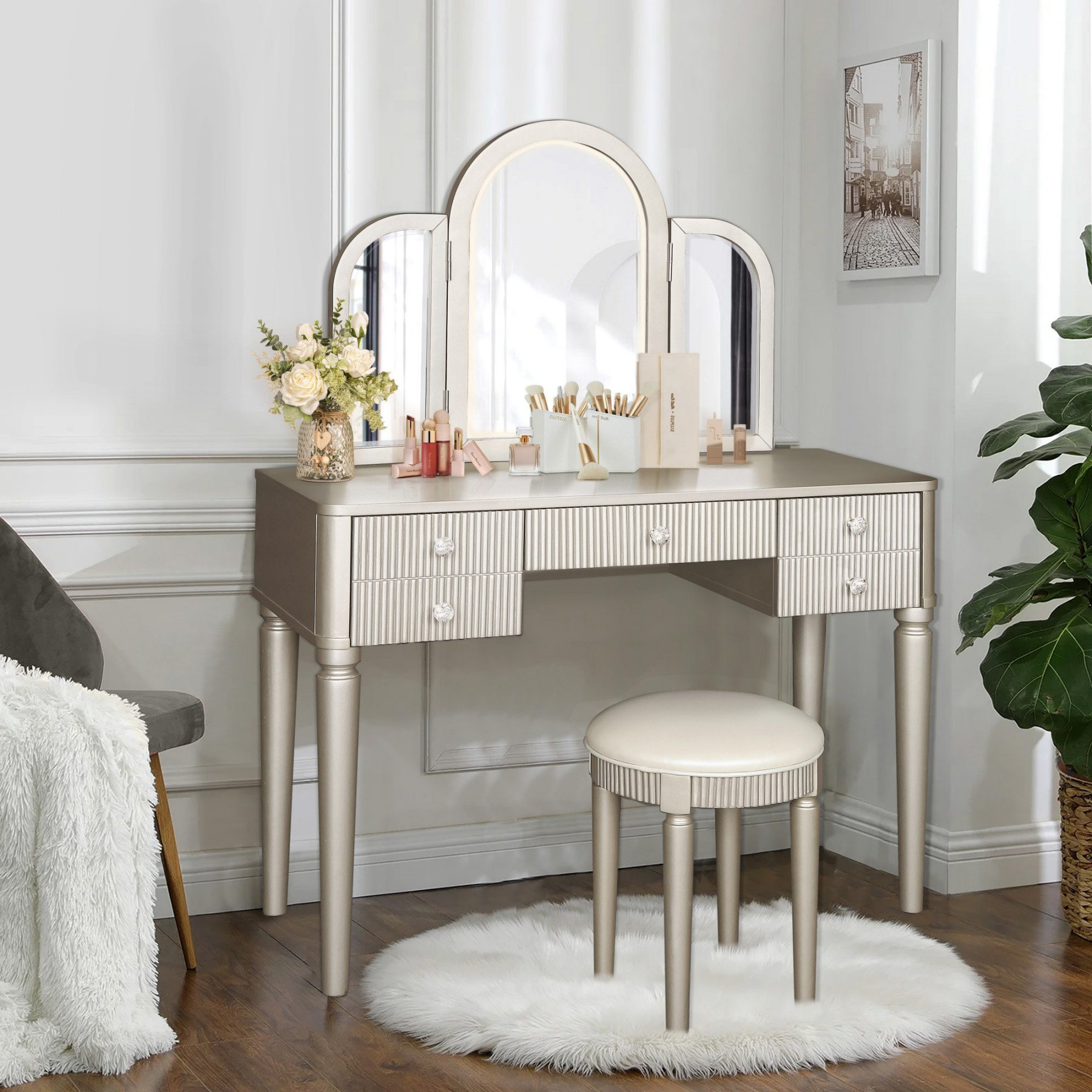 Rosdorf Park Mirrored Vanities Desk with Drawers - Wayfair Canada