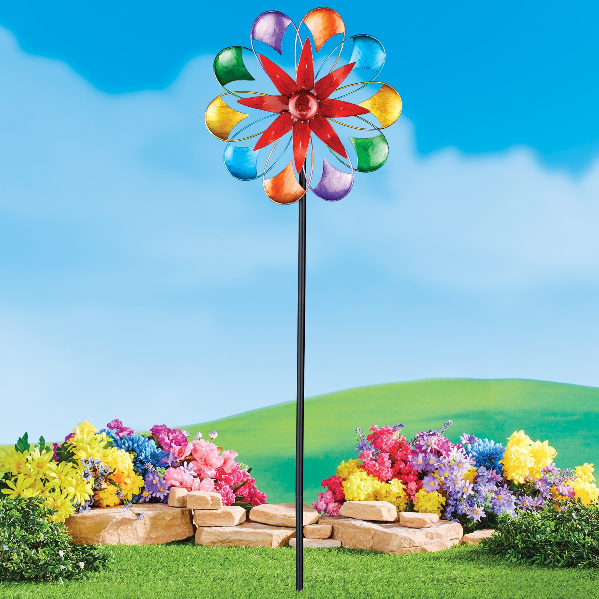 Arlmont & Co. Rainbow Coloured 4-Foot Wind Spinner Garden Stake ...