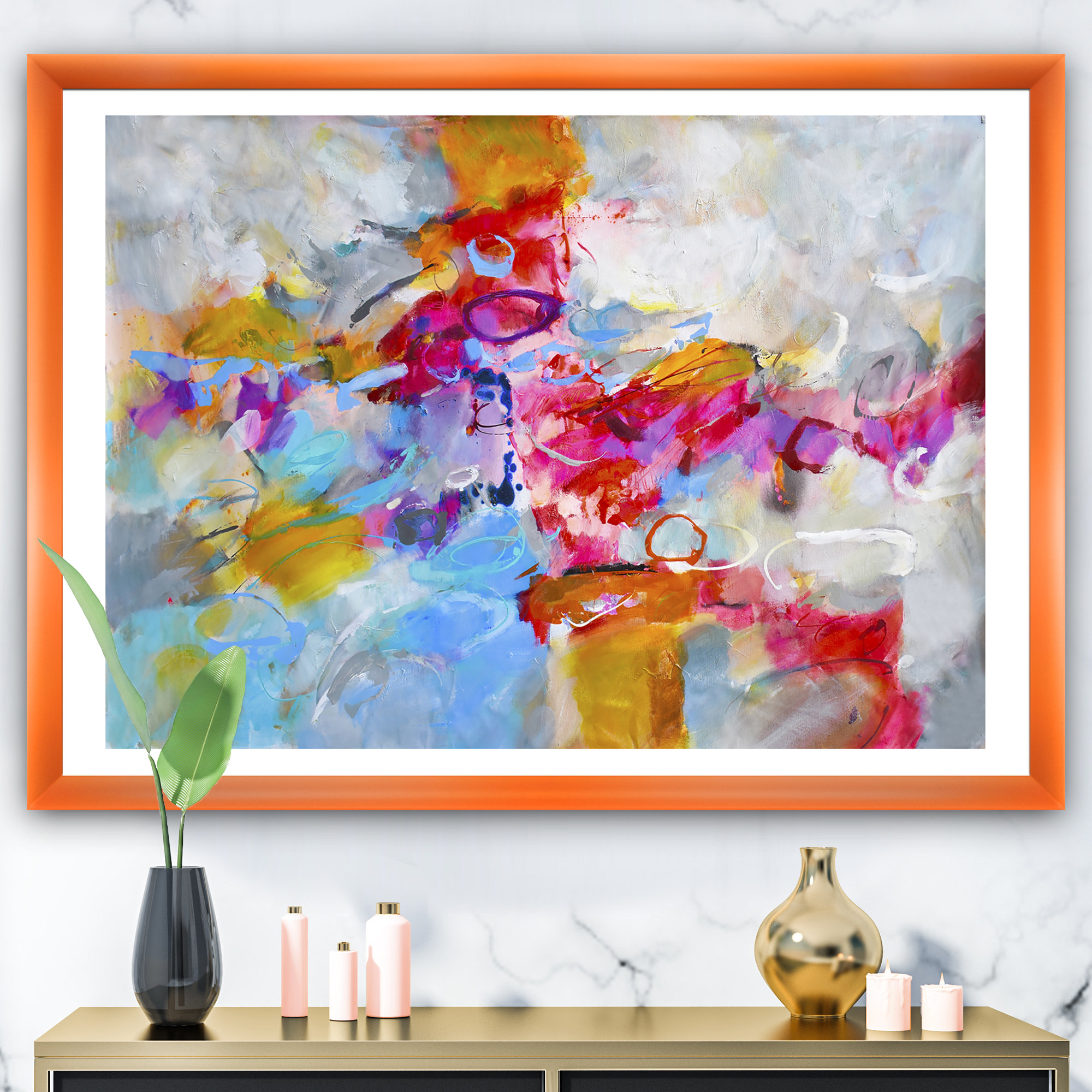 East Urban Home 'Blue and Yellow Color Spatters IV' - Picture Frame ...