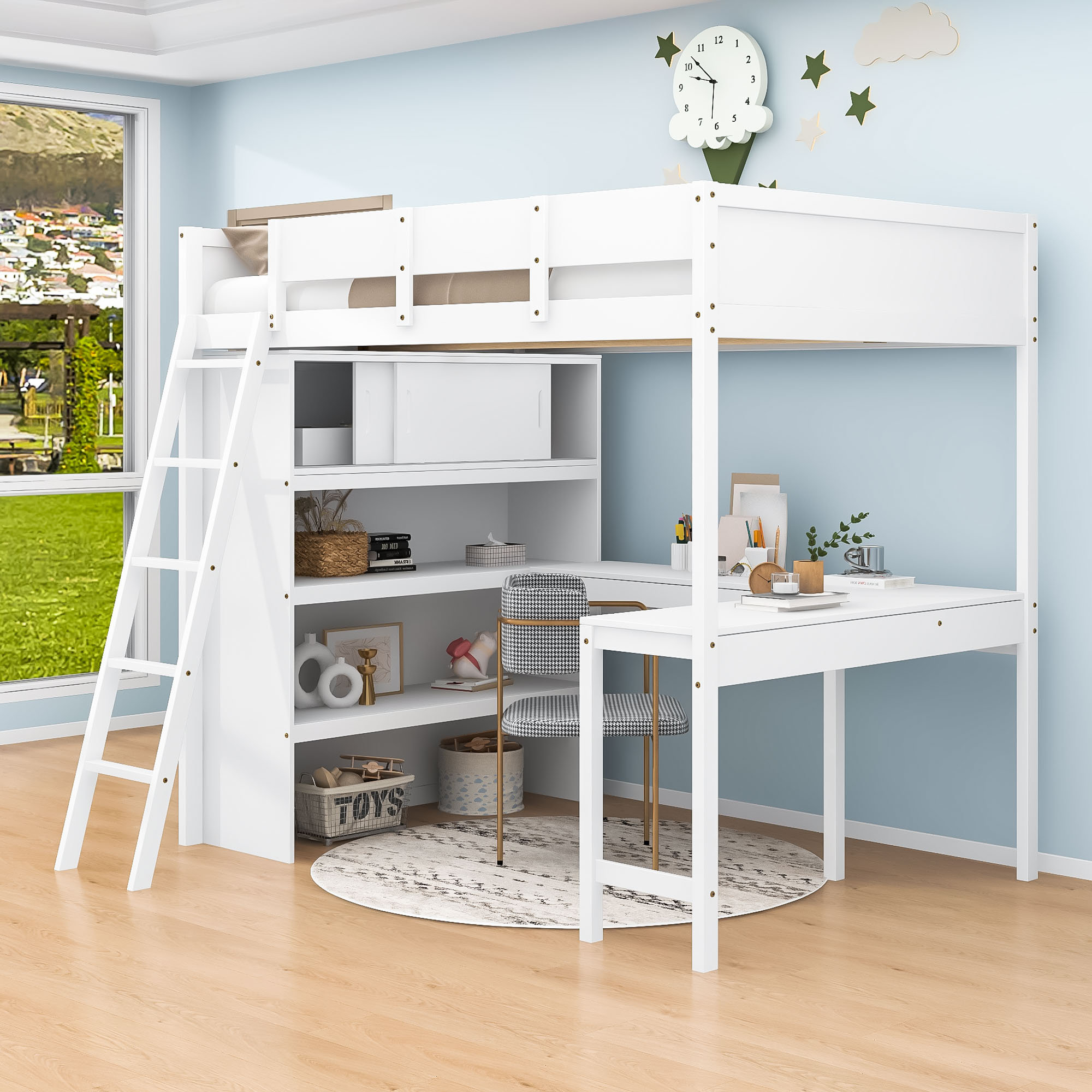 Harriet Bee Full Wood Loft Bed With Desk And Shelves - Wayfair Canada