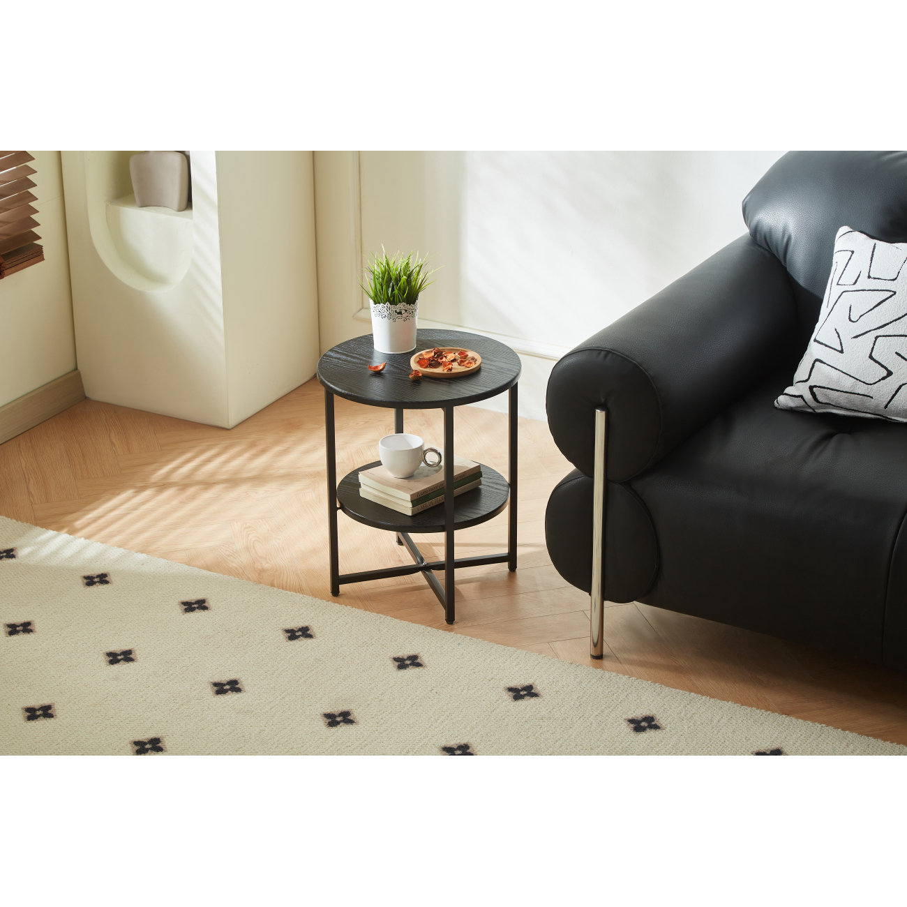 Ebern Designs Small Round Side Table,2 Tiers Farmhouse End Table,Accent ...