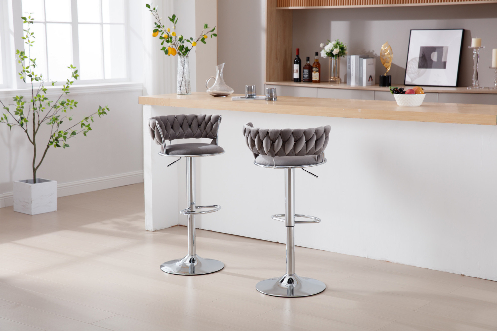 Mercer41 Set Of 2 Bar Stools,With Footrest And Base Swivel Height ...