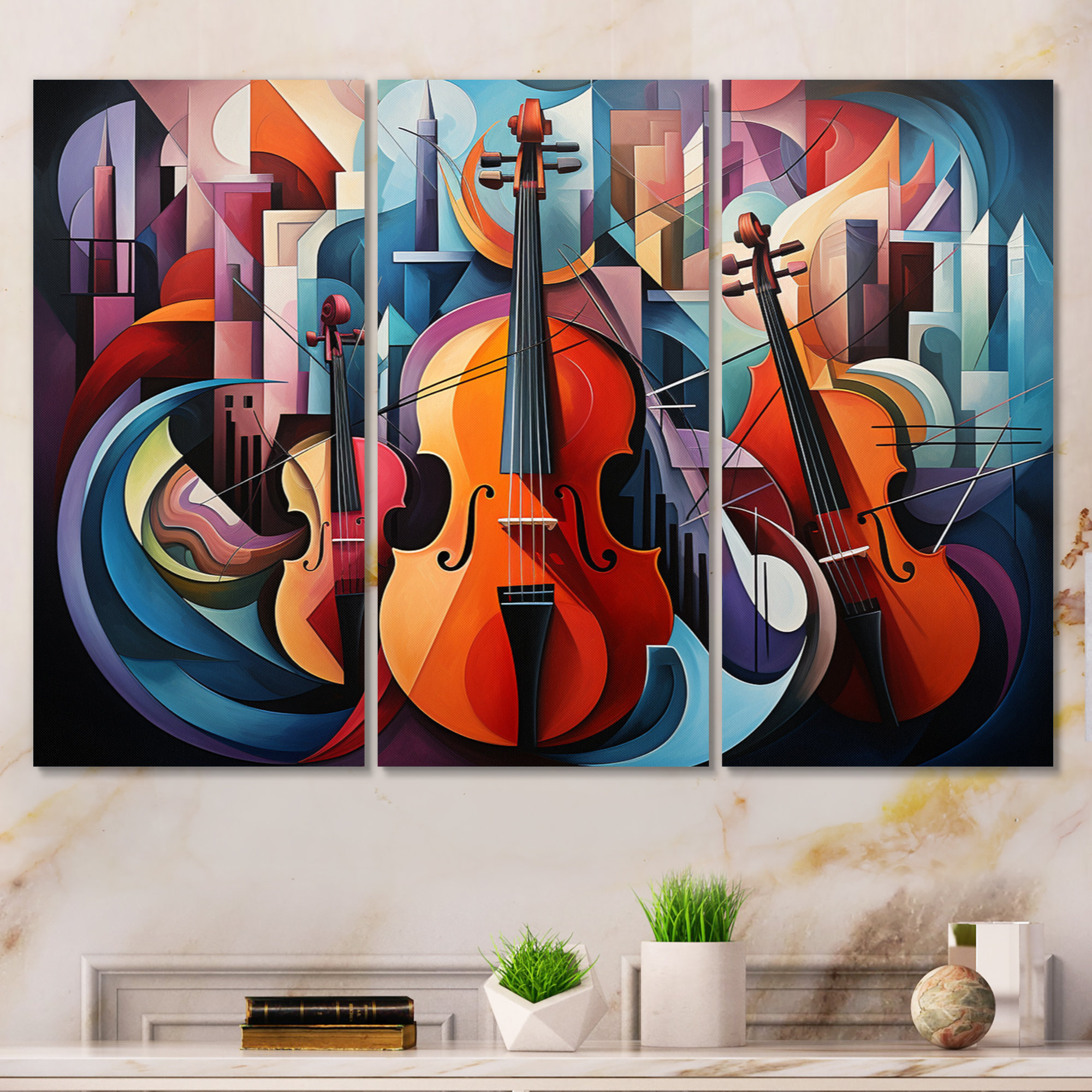 Winston Porter Cubism Music Forms IV On Canvas 3 Pieces Print | Wayfair