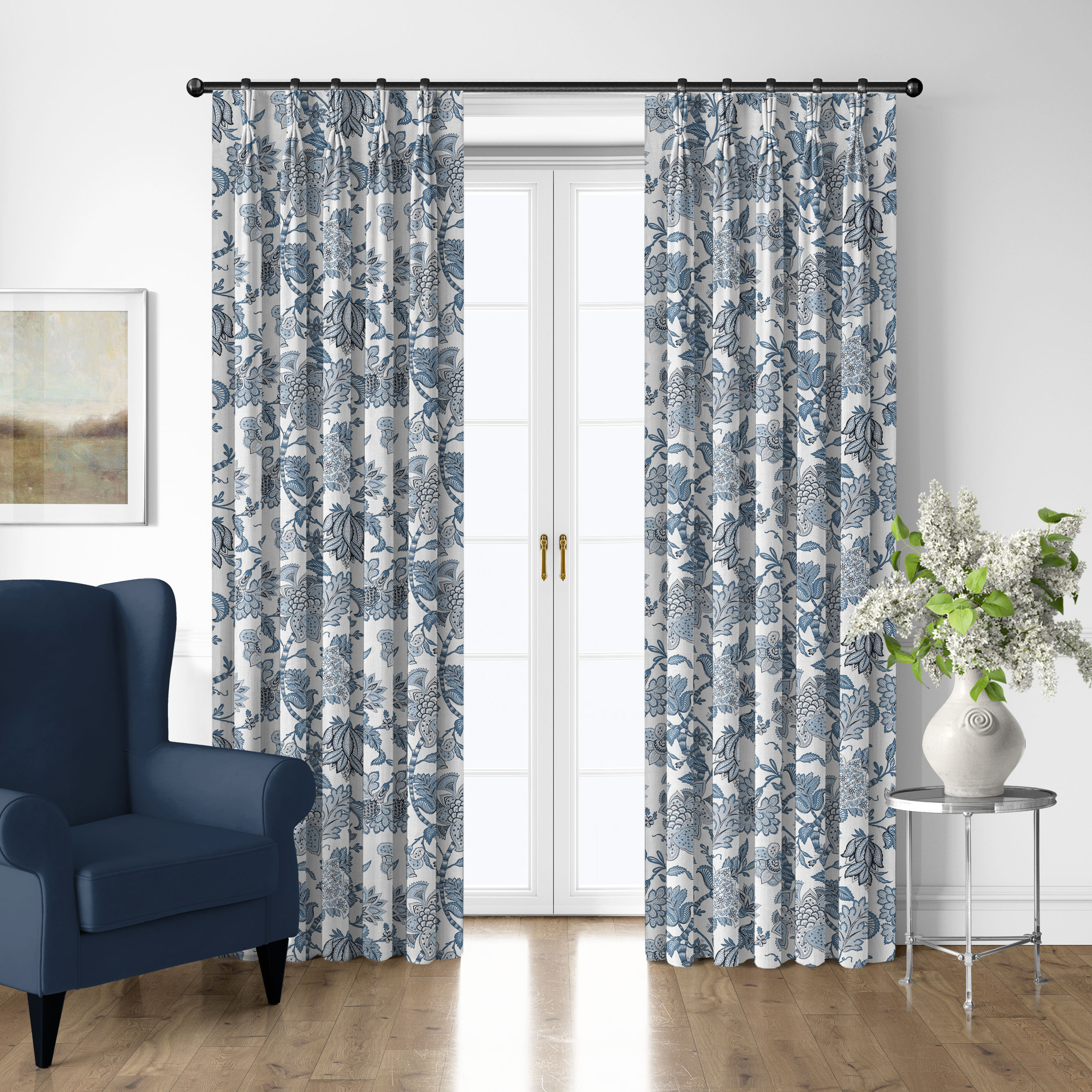 6ix Tailors Fine Linens Bronte Cornflower Cotton Pinch Pleat Drapery ...