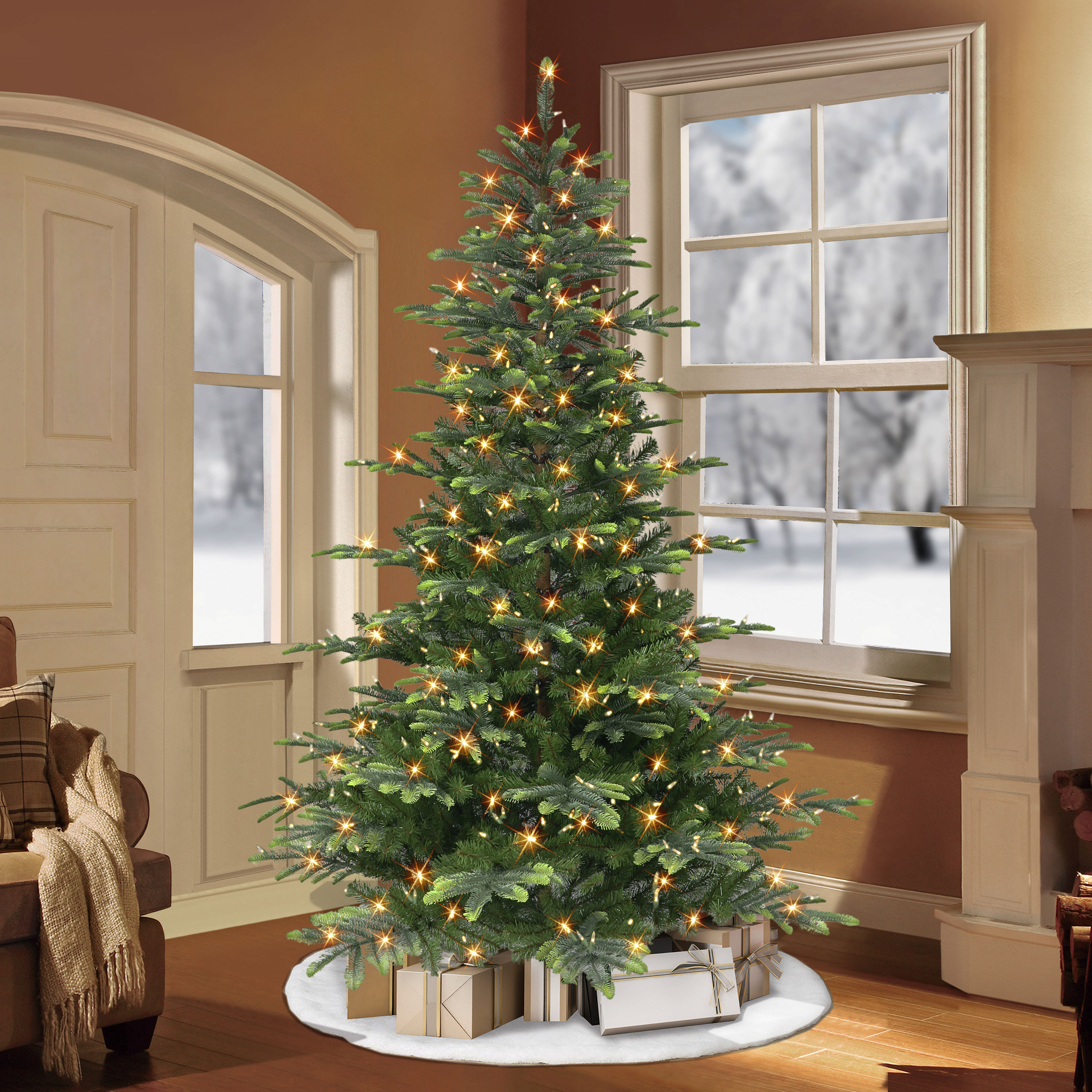 The Seasonal Aisle Pre-Lit Artificial Aspen Fir Christmas Tree with LED ...