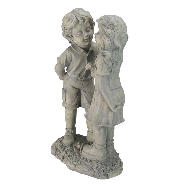 Northlight 18.5" Stone Boy and Girl First Kiss Outdoor Garden Statue ...
