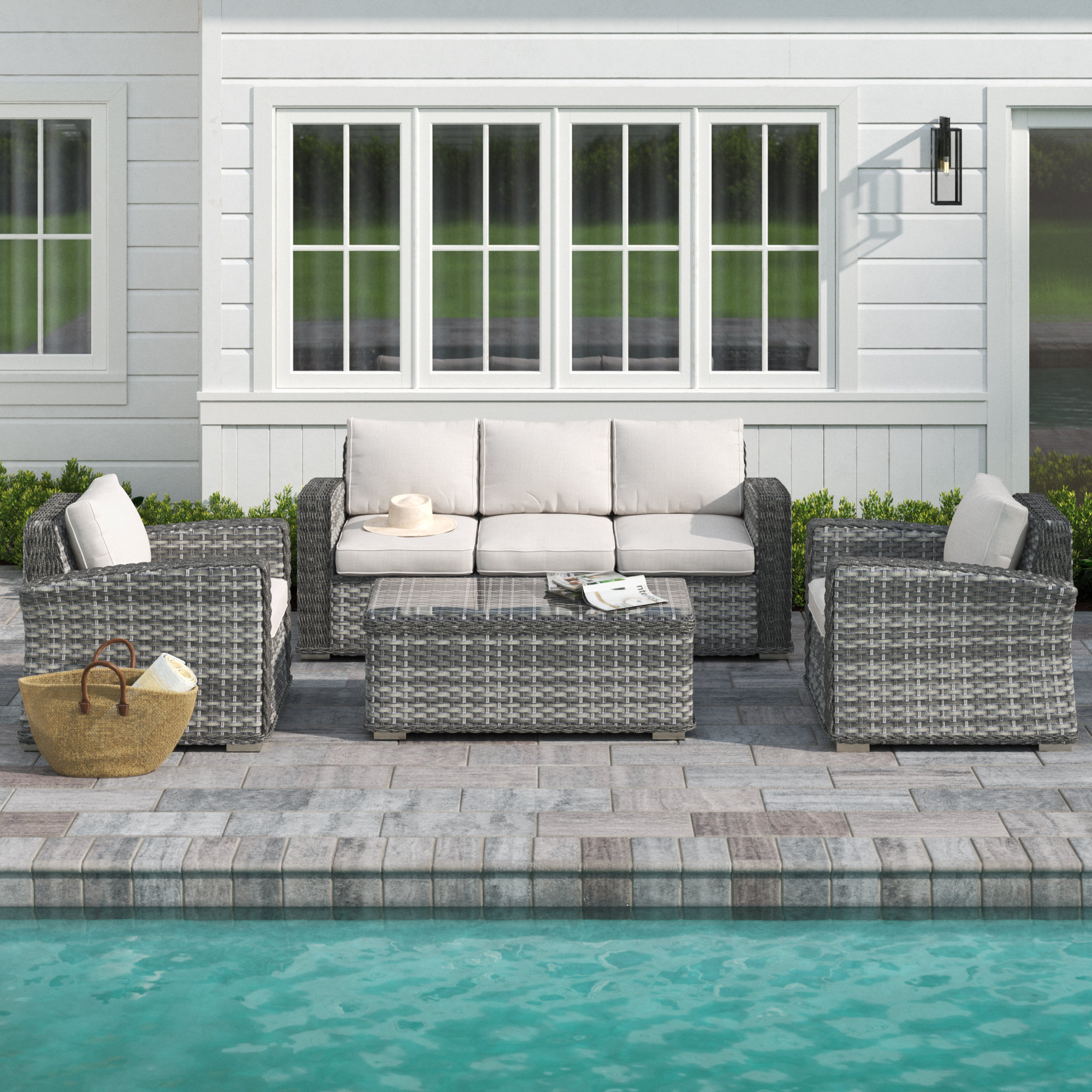 Corrigan Studio® 4 Piece Rattan Sofa Seating Group with Sunbrella ...