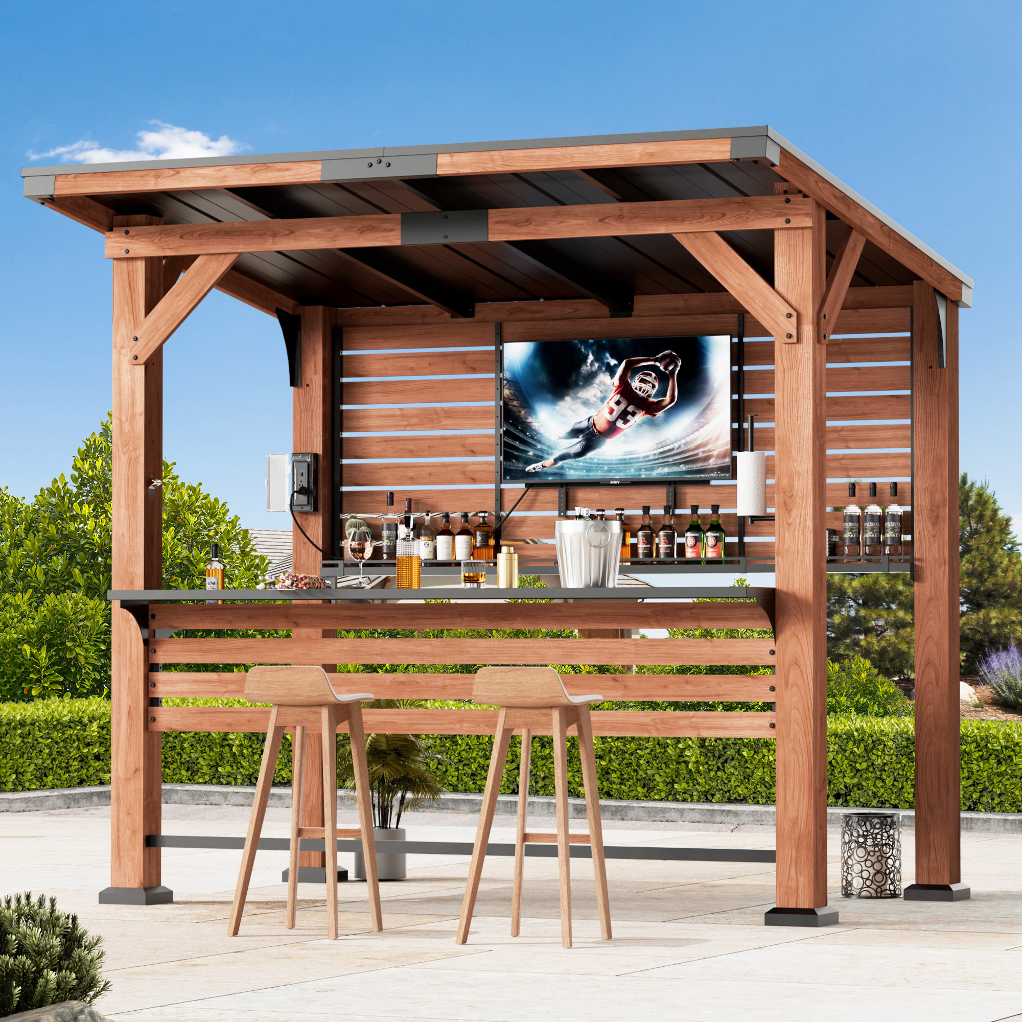 Quick Smith Echopark 6‘-5'' X 8' Outdoor Cedar Frame Entertainment ...