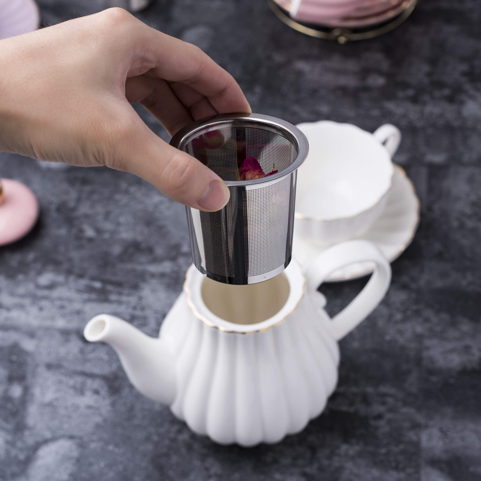 NATIONAL WINDOW Tea Set- 8 OZ White Coffee Cup/Teacup, Saucer, Spoons ...