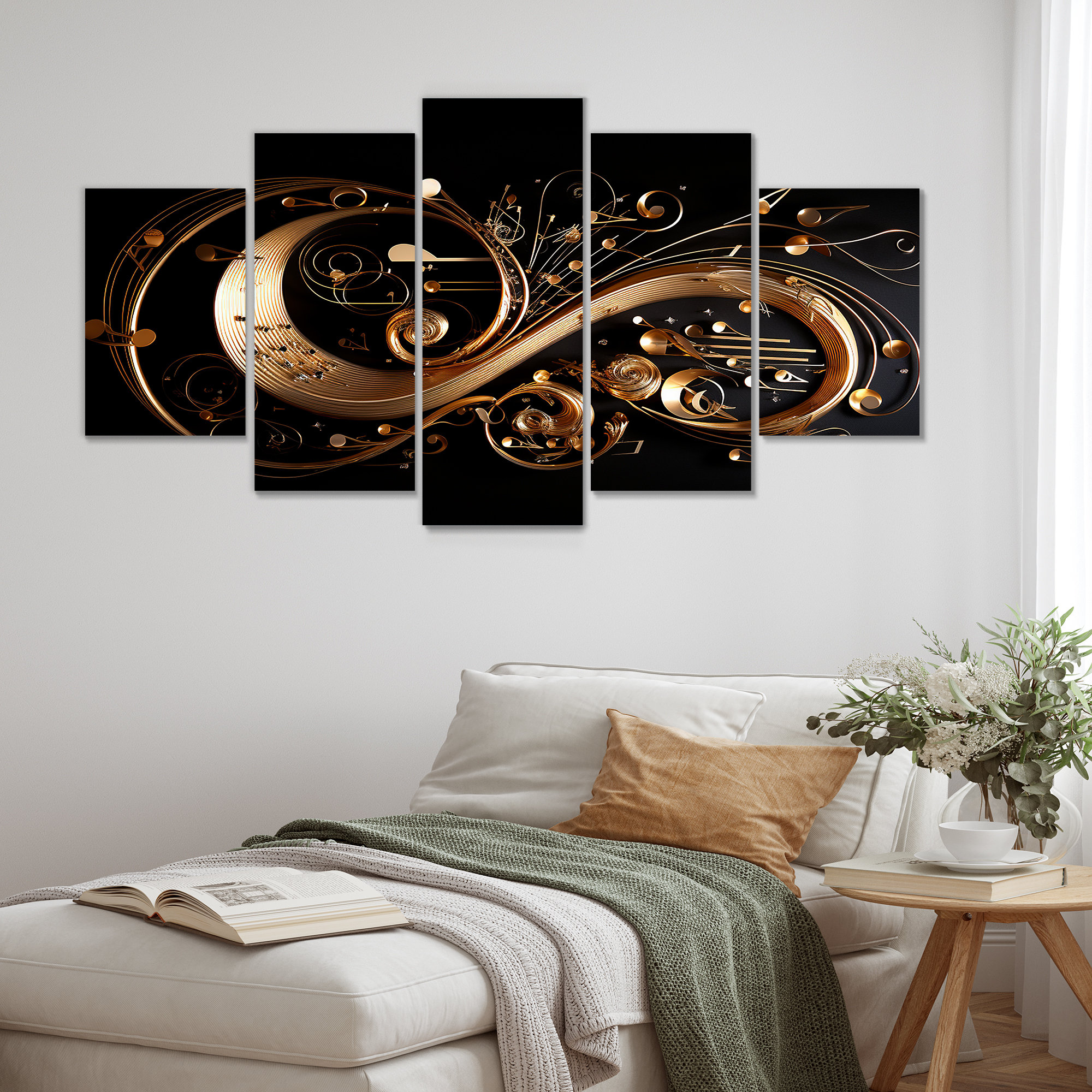 Design Art Abstract Golden Music Tremble - Music Wall Art Decor 5 Piece ...