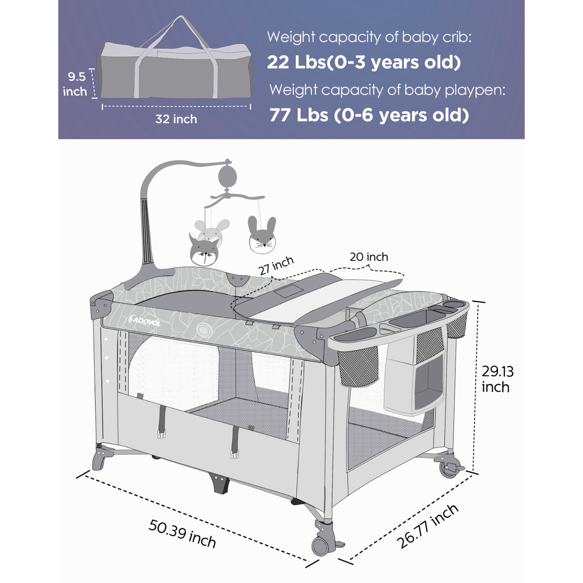 Aerobath 3 In 1 Nursery Center Includes Bedside Crib, Pack and Play ...