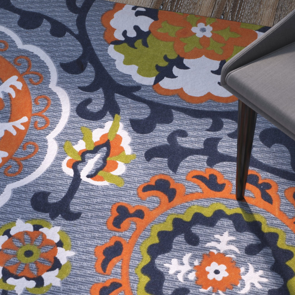 Wrought Studio™ Columbus Circle Cedar Brook Hand Loomed Cotton Ikat Rug ...