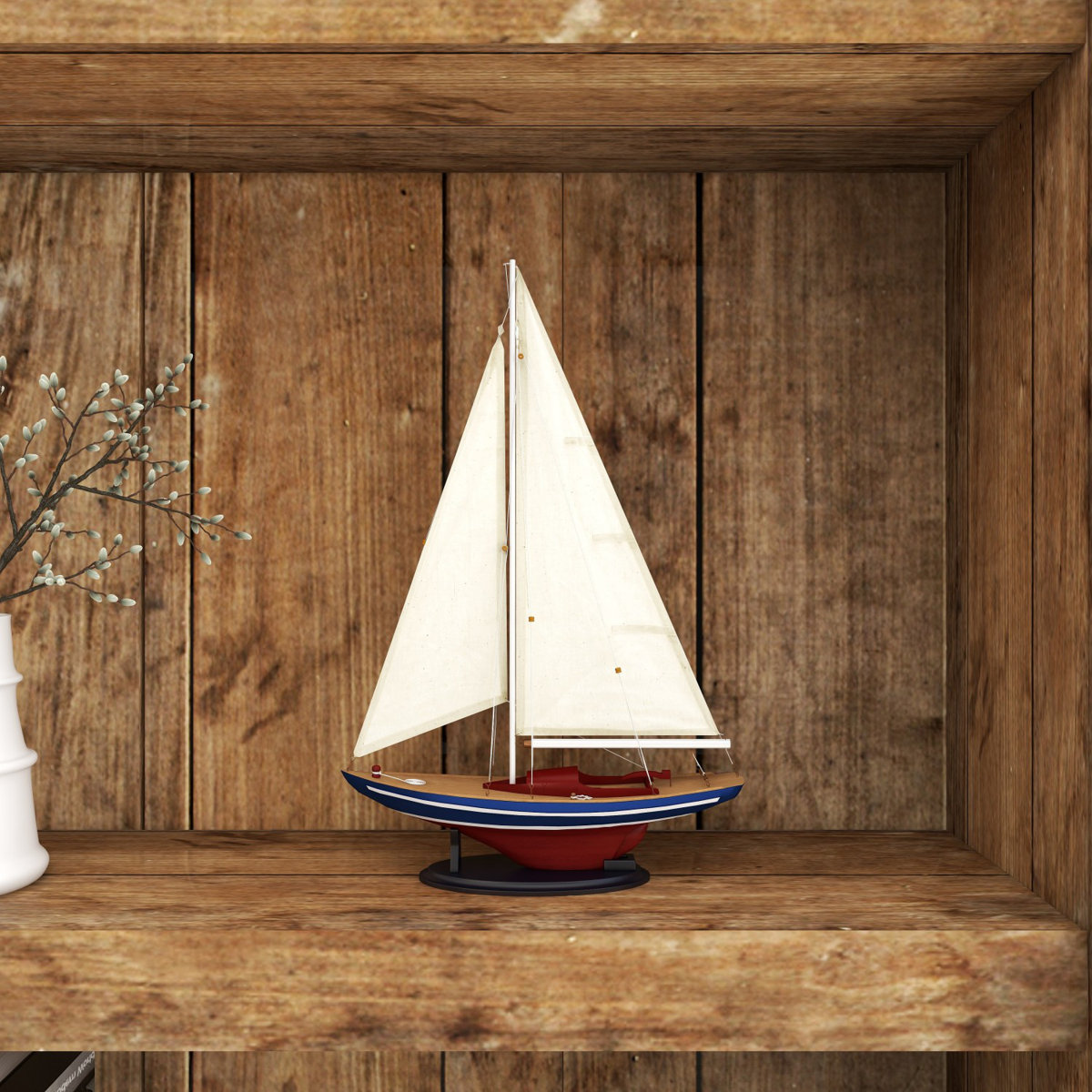 Breakwater Bay Cain Wood Sail Boat Decorative Dark Brown Sculpture with ...
