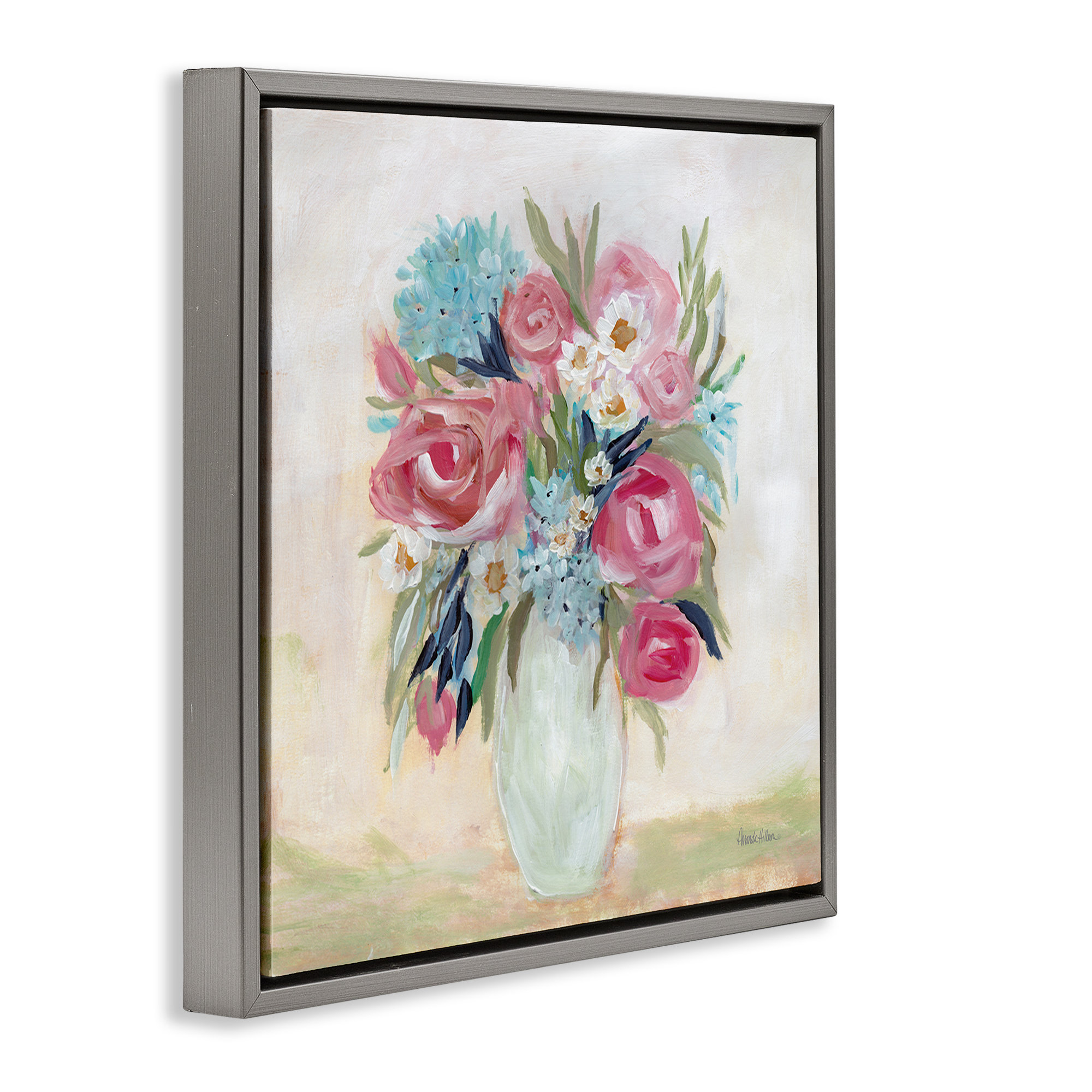 Winston Porter Drooping Pink Roses Framed Floater Canvas Wall Art by ...