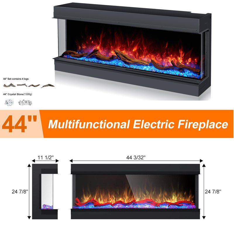Symple Stuff Prower 3 Sided Electric Fireplace, Smart Wi-Fi app/ Remote ...