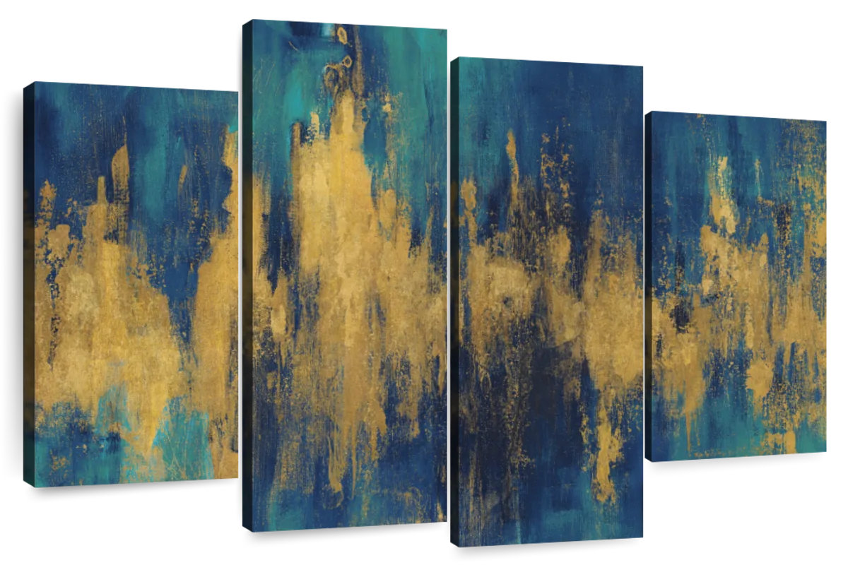 Orren Ellis Dark Blue And Gold Abstract | Wayfair