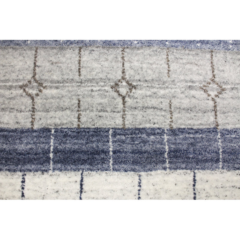 Loon Peak® Iluta Striped Hand Knotted Blue/Grey/Ivory Area Rug | Wayfair