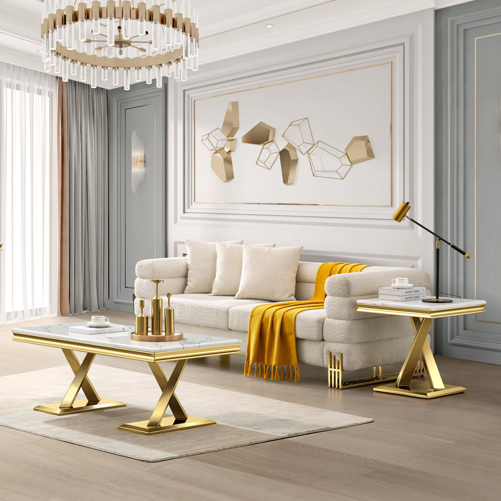 Mercer41 2 PCS Luxury Living Room Tables, 1 Coffee Table & 1 End Table ...