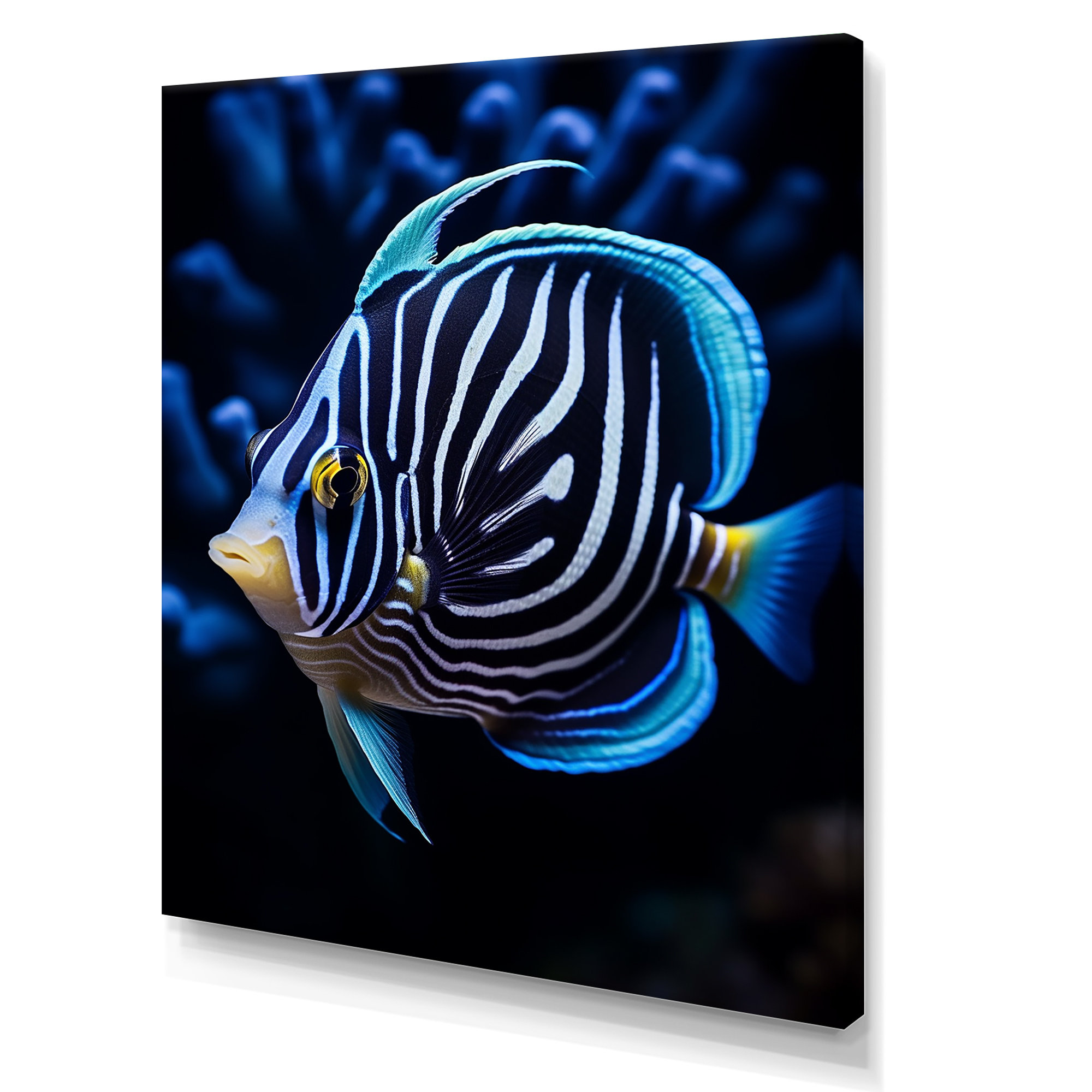 Design Art Coral Butterflyfish Indigo Intensity And Ivory - Fish Wall ...
