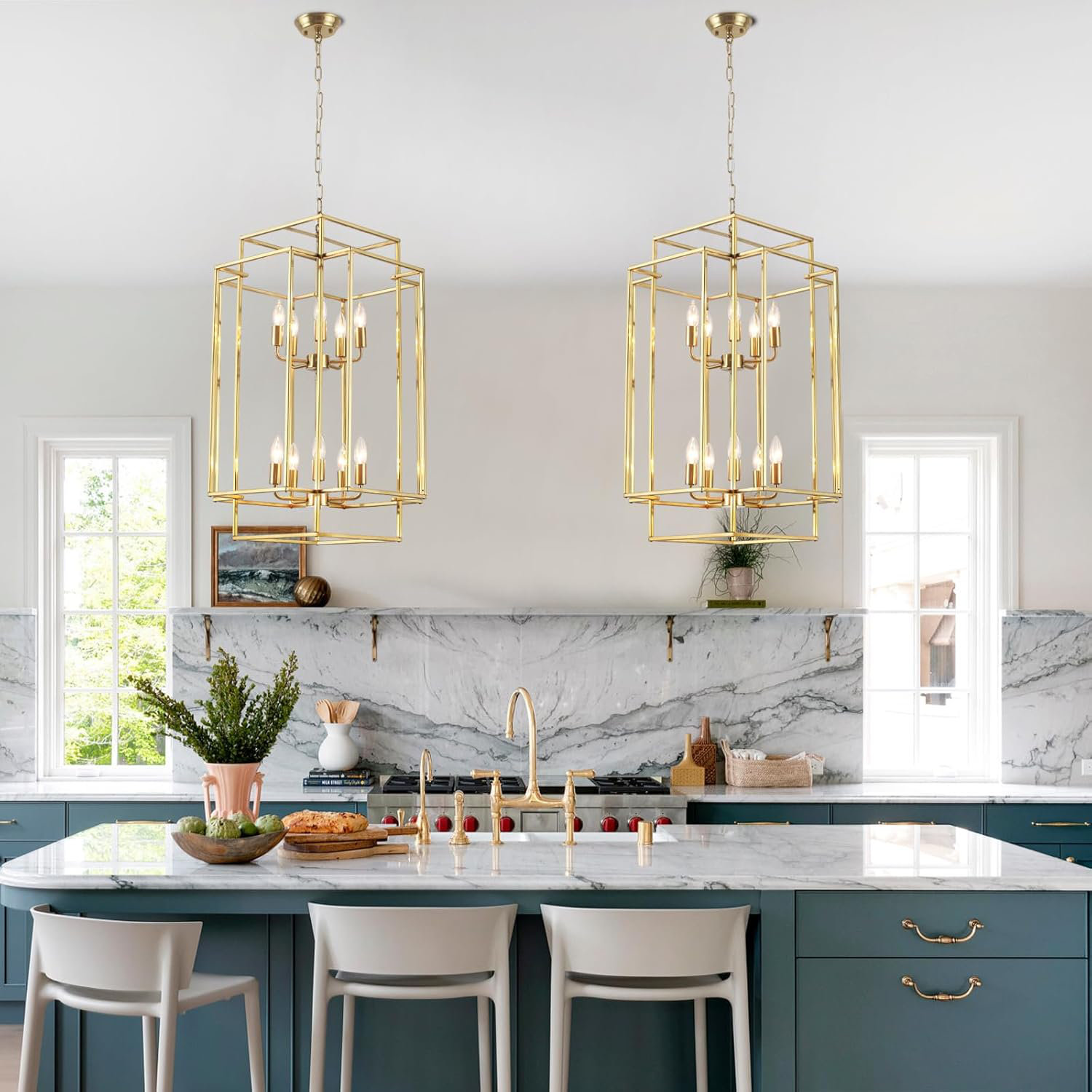 Gracie Oaks 30 Inch Chandelier For High Ceilings, 10-Light Modern ...