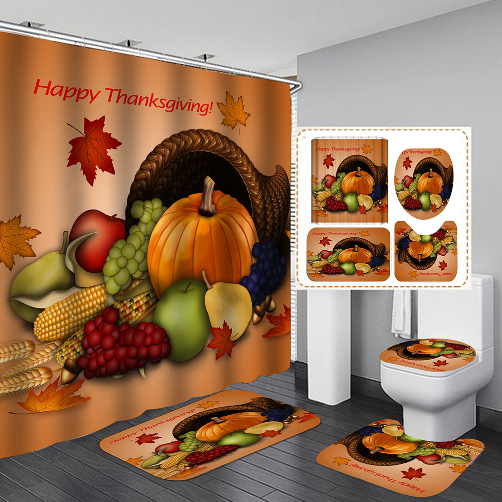 The Holiday Aisle® Fall Golden Harvest Shower Curtain Set With Toilet ...