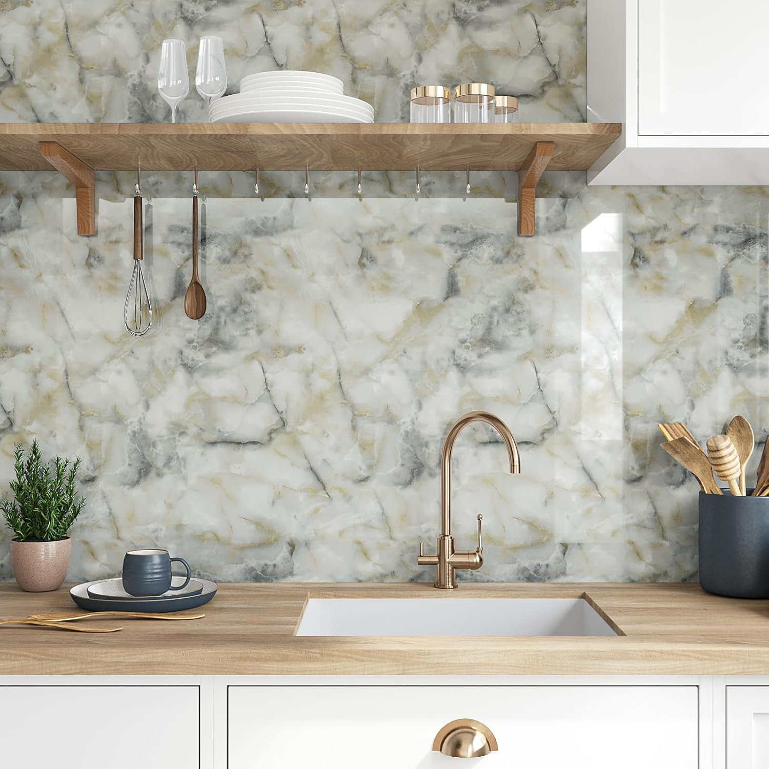 Ivy Bronx Glossy Onyx Marble Contact Paper - Waterproof Peel And Stick ...