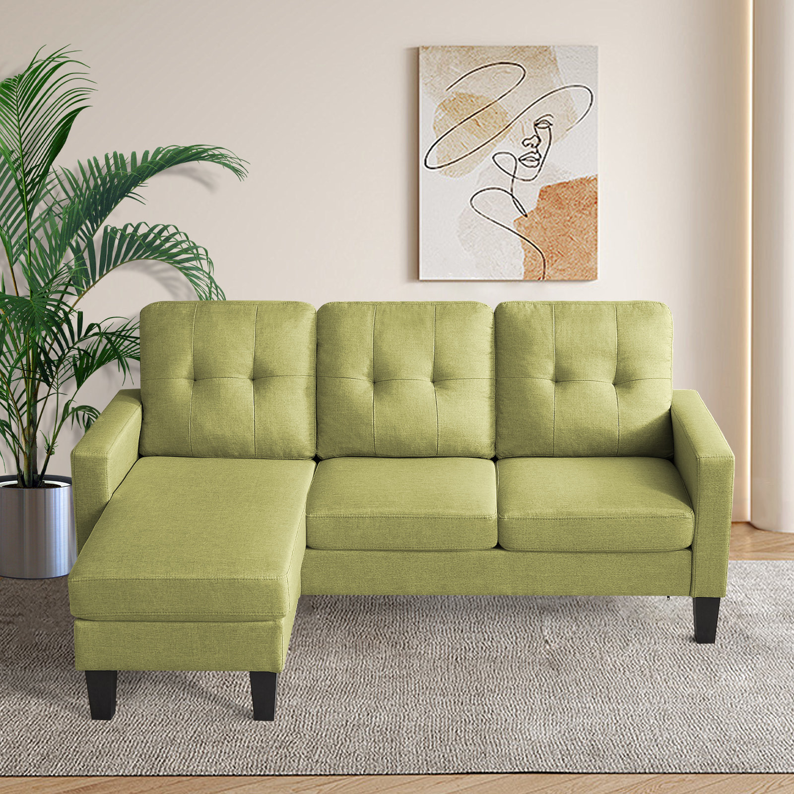 Ebern Designs Sectional Sofa Couch, 3 seat L-Shaped Small Sofa with ...