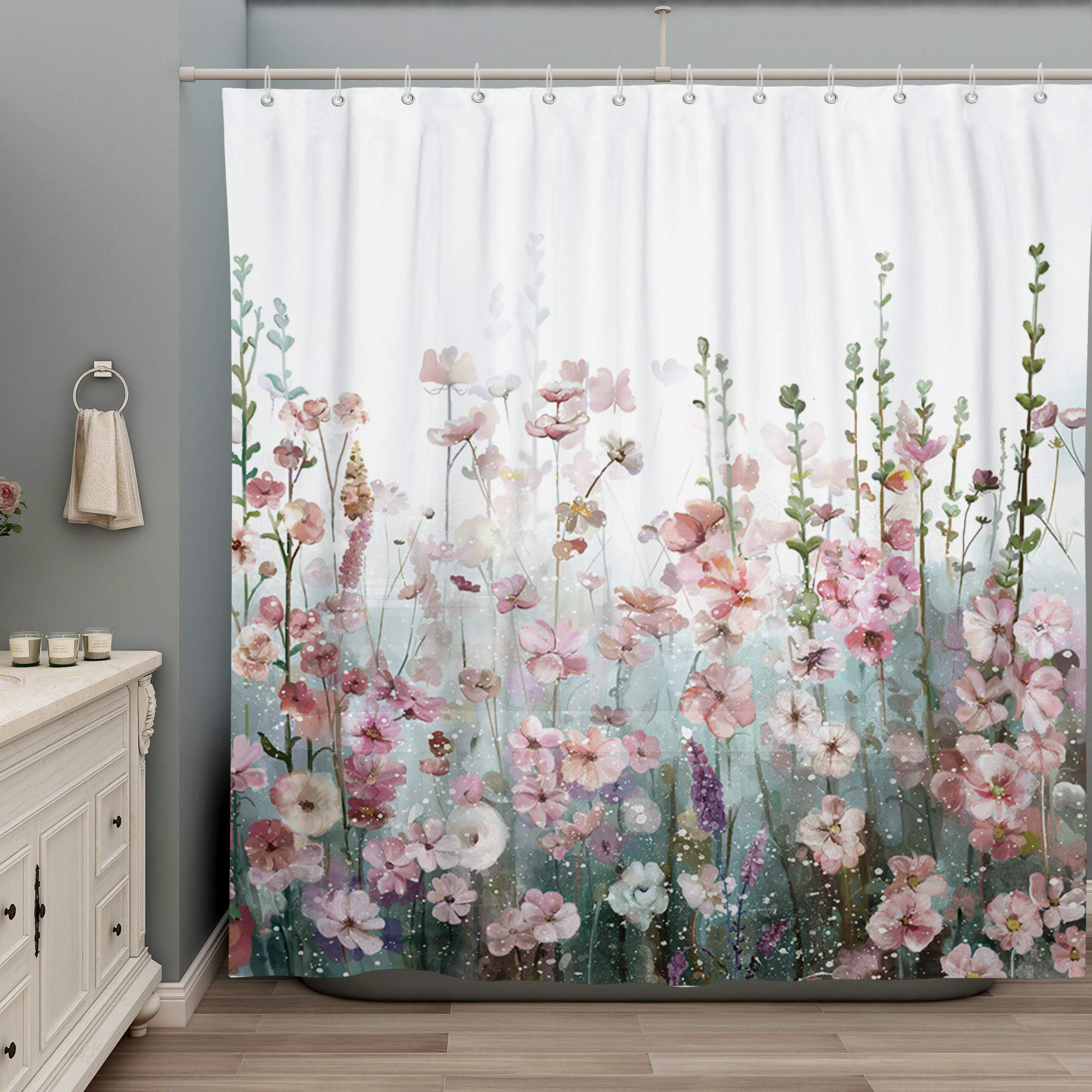 Red Barrel Studio® Bashee Floral Shower Curtain with Hooks Included ...
