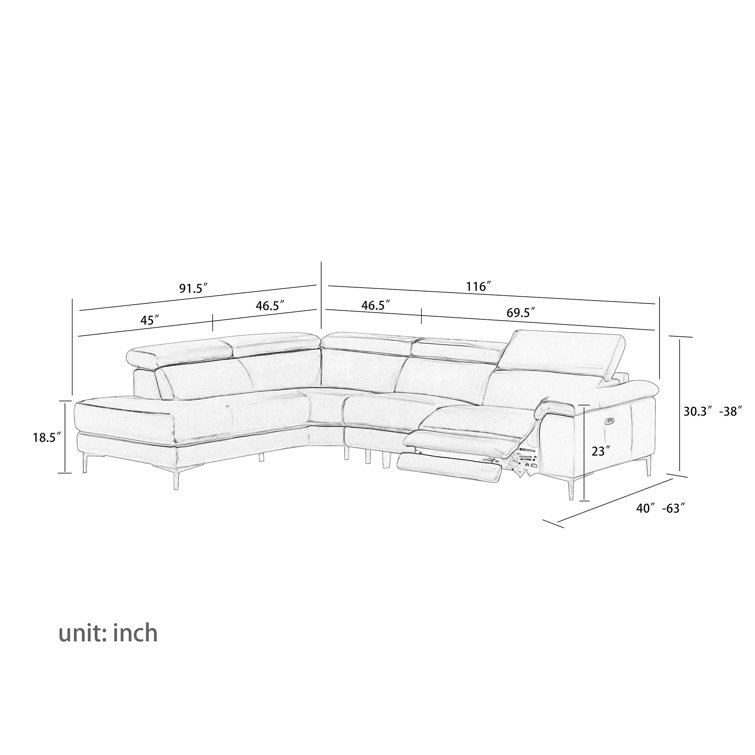 Hokku Designs Jamear 3 - Piece Leather Reclining Sectional | Wayfair