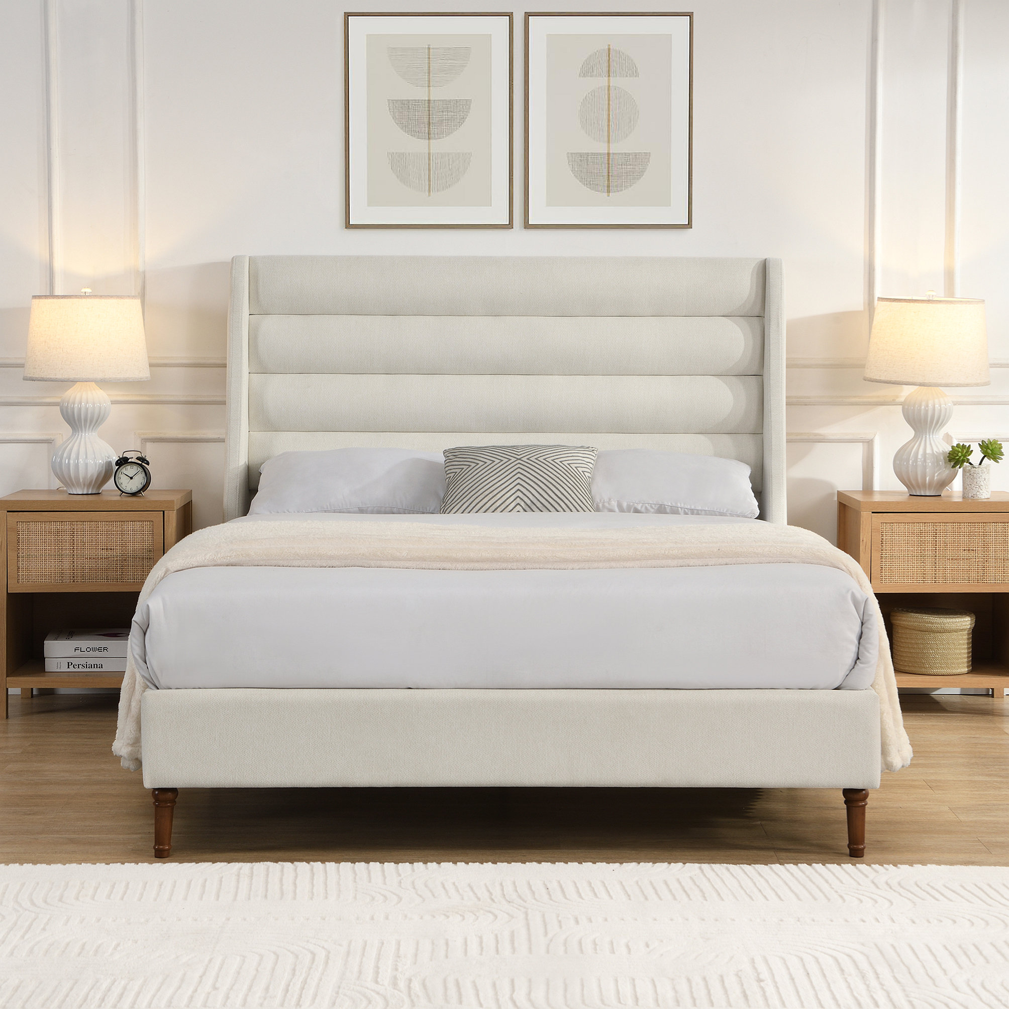 HOME FREE HOMES SP LLC Bed Frame High Headboard Upholstered Platform ...