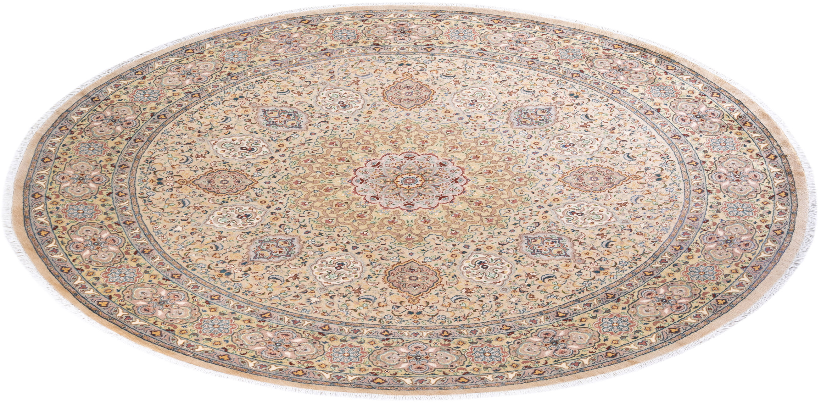 The Twillery Co. Hand Knotted Wool Traditional Hayner Beige Round Area ...
