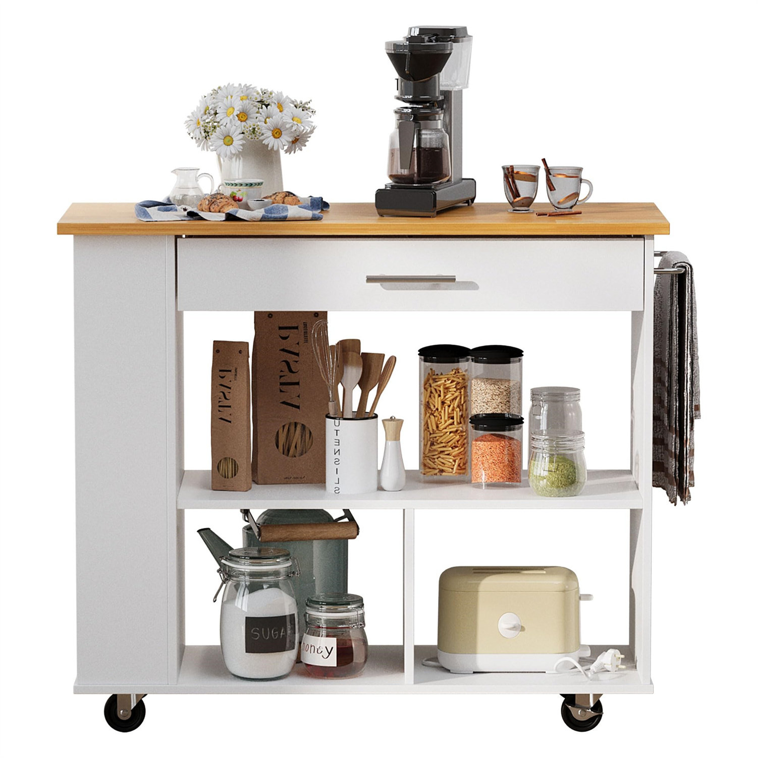 Red Barrel Studio® Brix Rolling Kitchen Cart with Manufactured Wood Top ...