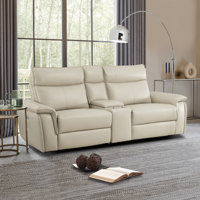 Latitude Run® Enjolie 110" Genuine Top Grain Leather Power Reclining ...