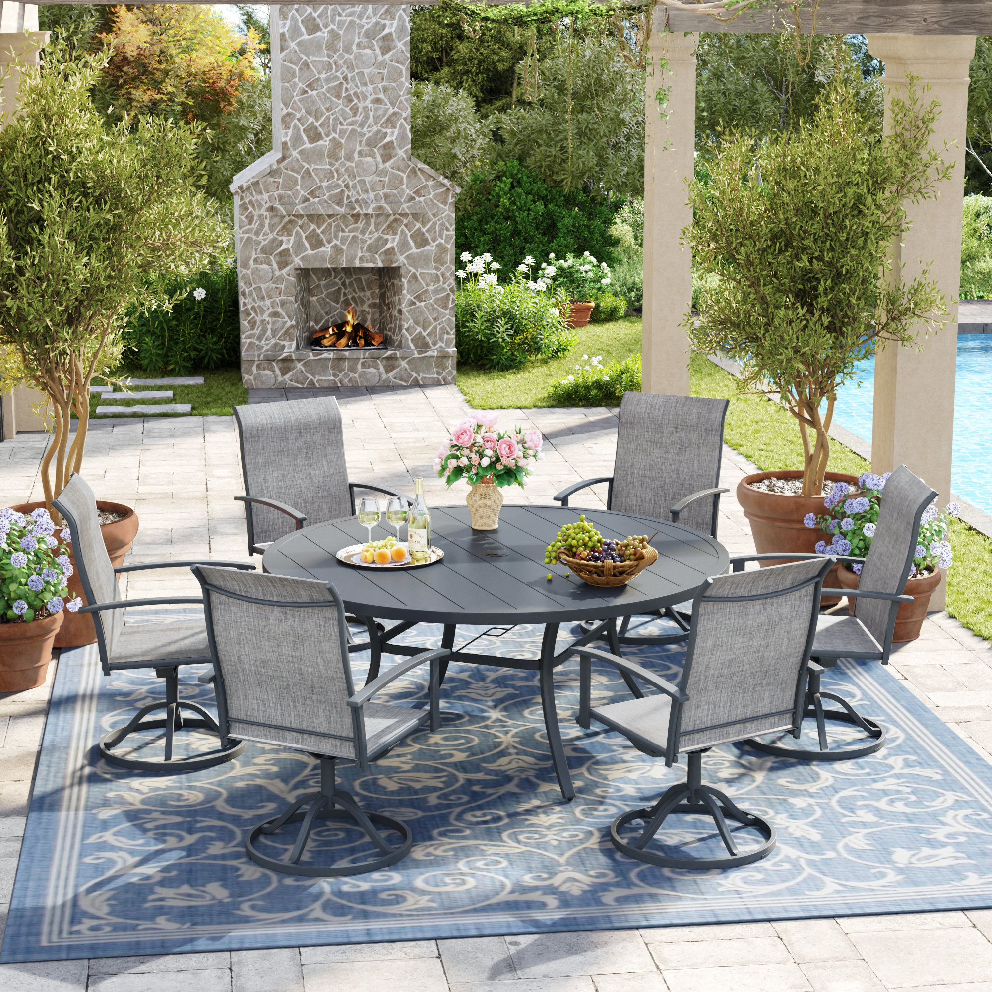 Red Barrel Studio® Round Patio Dining Set With 360° Swivel PVC-coated ...