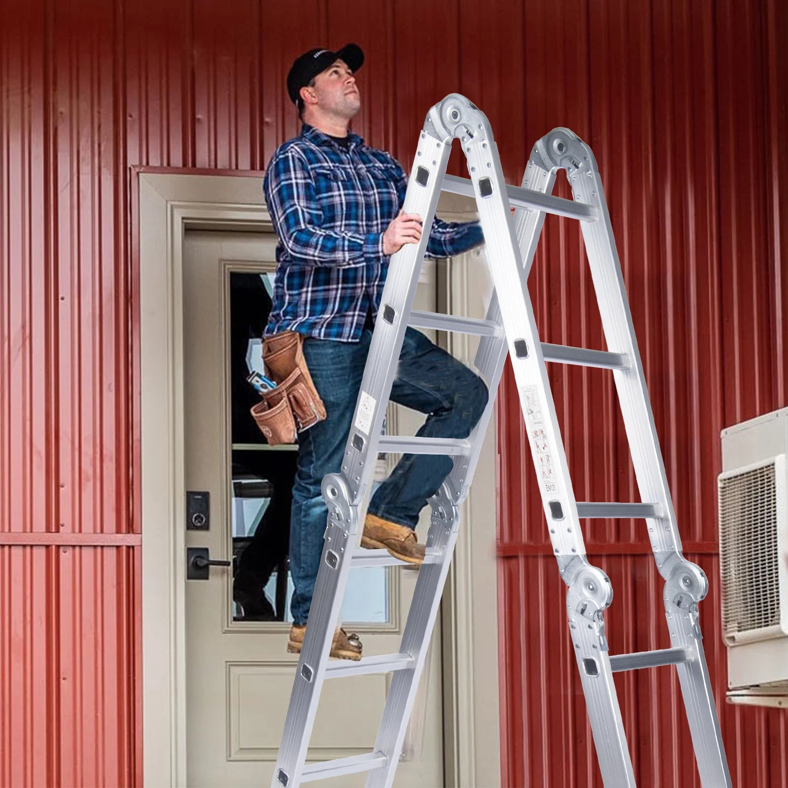 WFX Utility™ 12.5ft 7 in 1 Multi-Purpose Ladder, Folding Aluminium ...