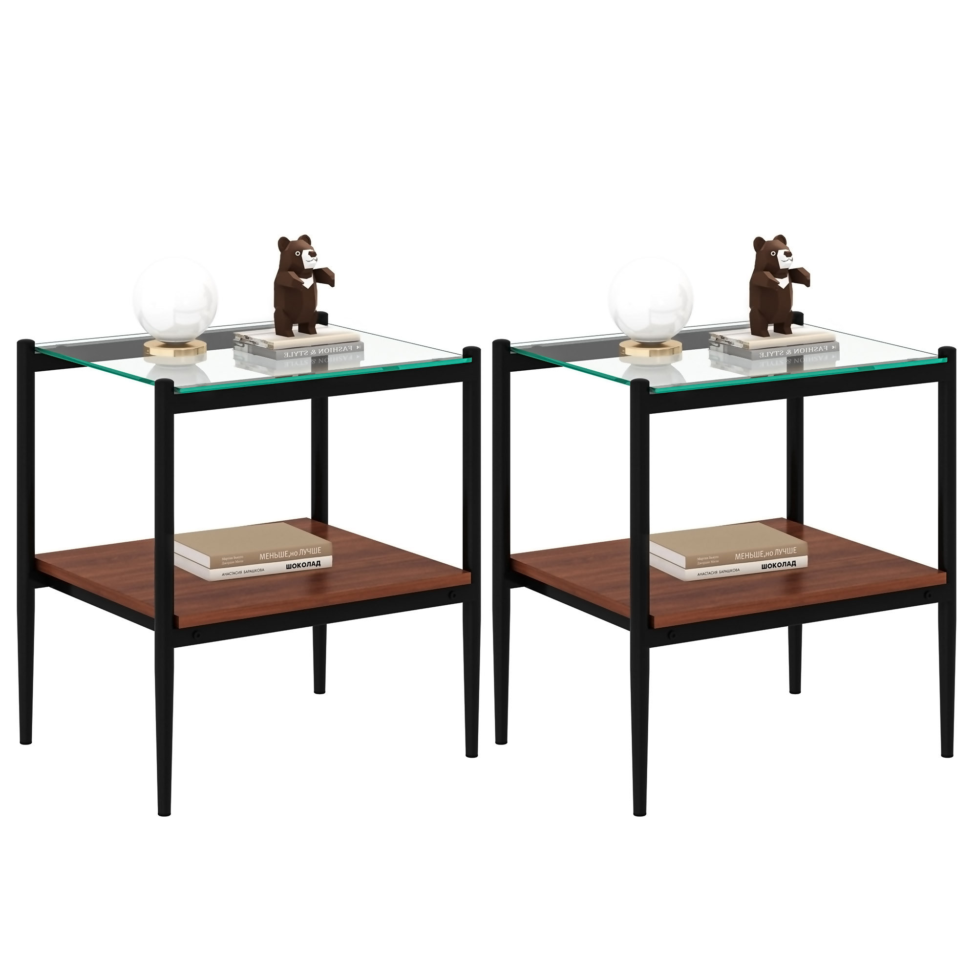 Latitude Run® Set Of 2 Rectangle End Table, Tempered Glass Tabletop ...
