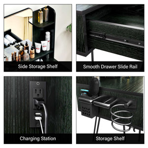 17 Stories Dressing Table Makeup Vanity Table Set with Mirror, Power ...
