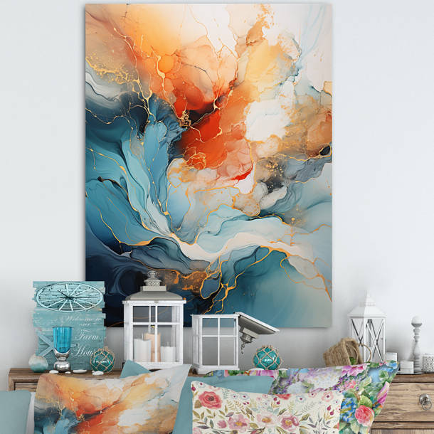 Wrought Studio " Teal Orange Bold Abstract Flow Collage I " 3 - Pieces ...