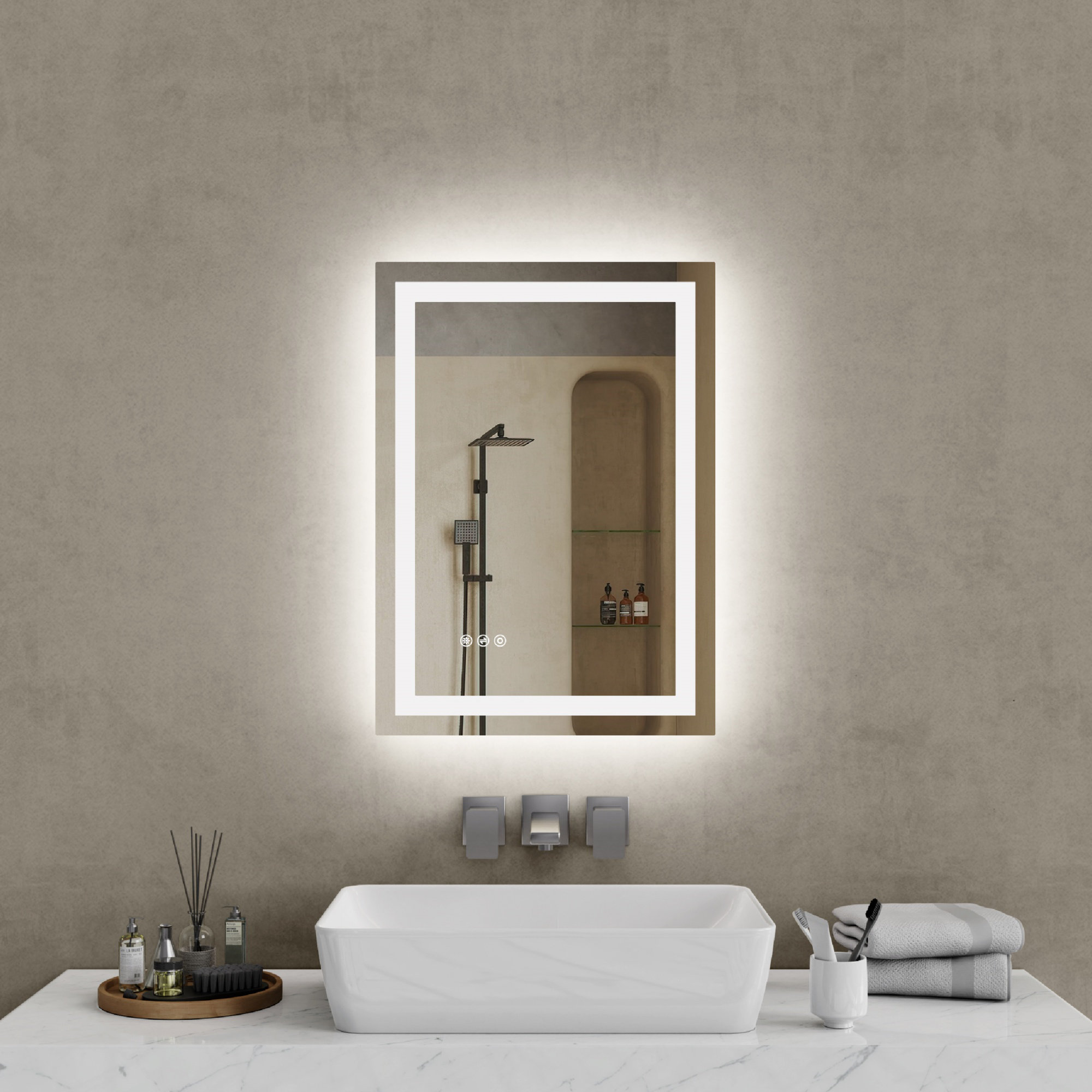 BIRCHCITY LED Bathroom Mirror,Front-Lit And Back-Lit, Stepless Dimmable ...