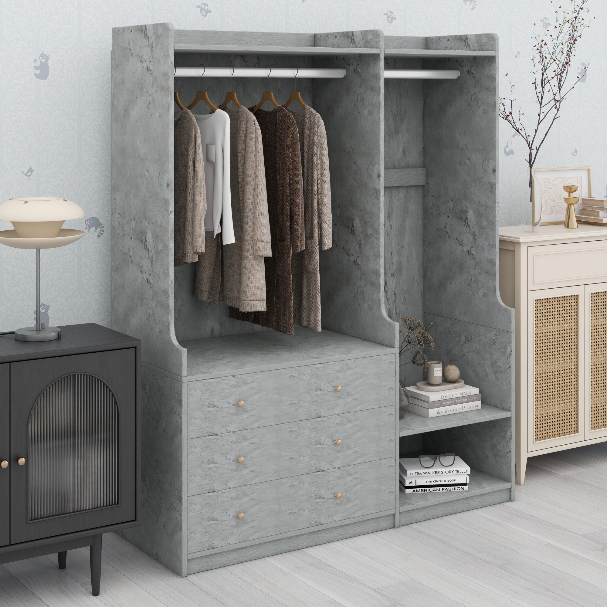 George Oliver Open Wooden Wardrobe Storage For Bedroom - Wayfair Canada