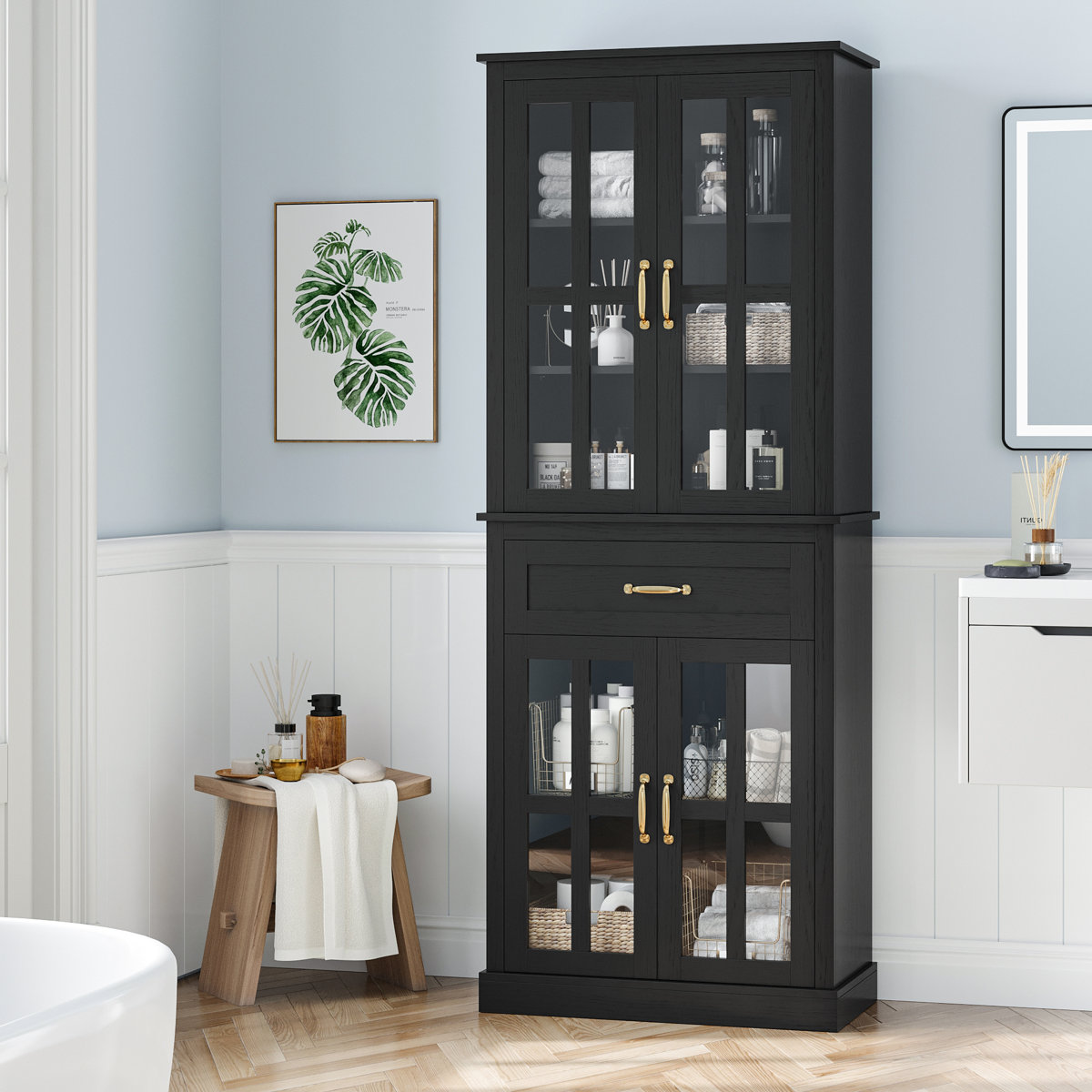 Lark Manor™ Aviva 70.9'' Kitchen Pantry with Glass Doors, Adjustable ...