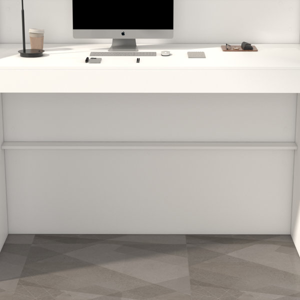 Ebern Designs Modern White Reception Desk With Raised Countertop ...