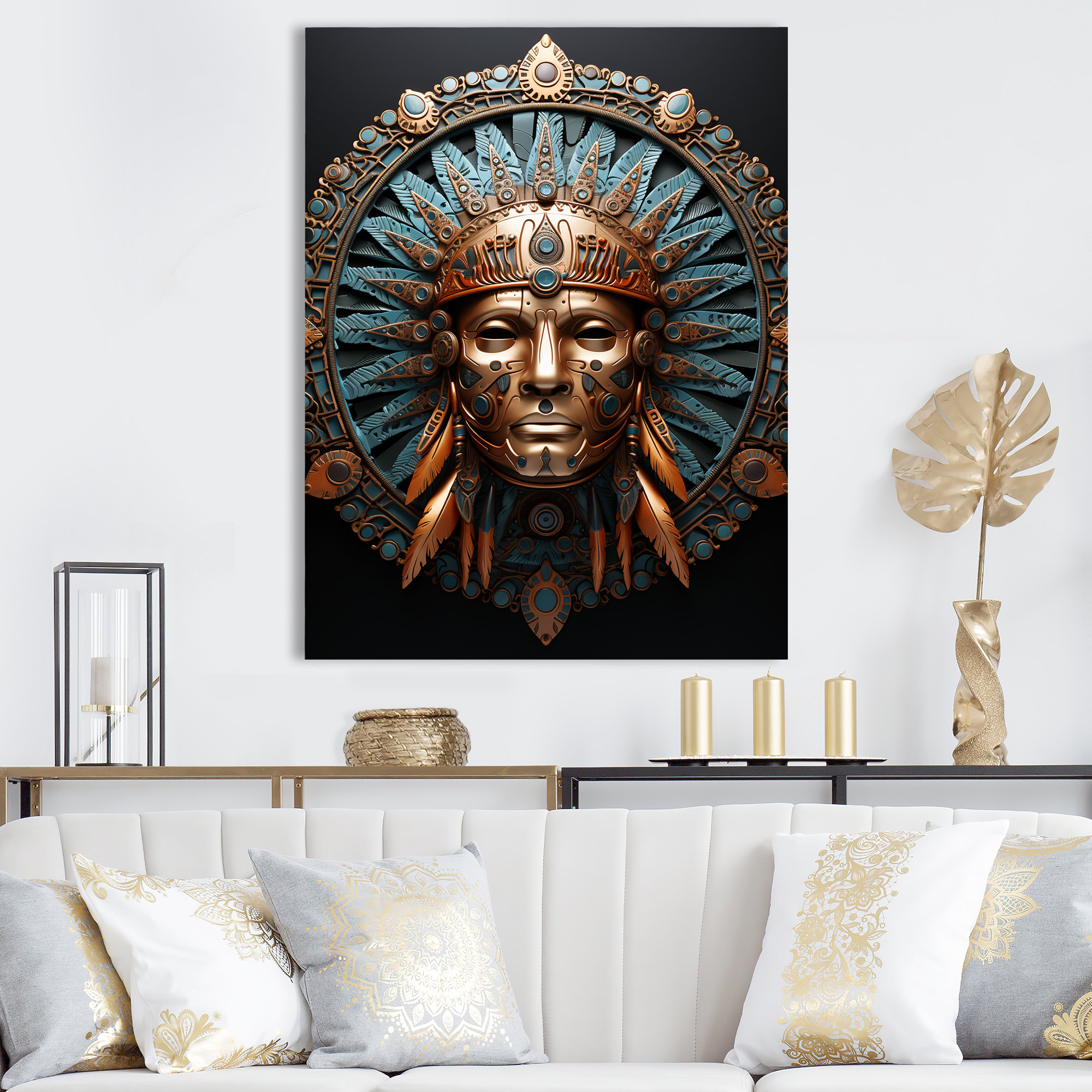 Design Art Emerald And Black Native Warrior Mask - Native American Art ...