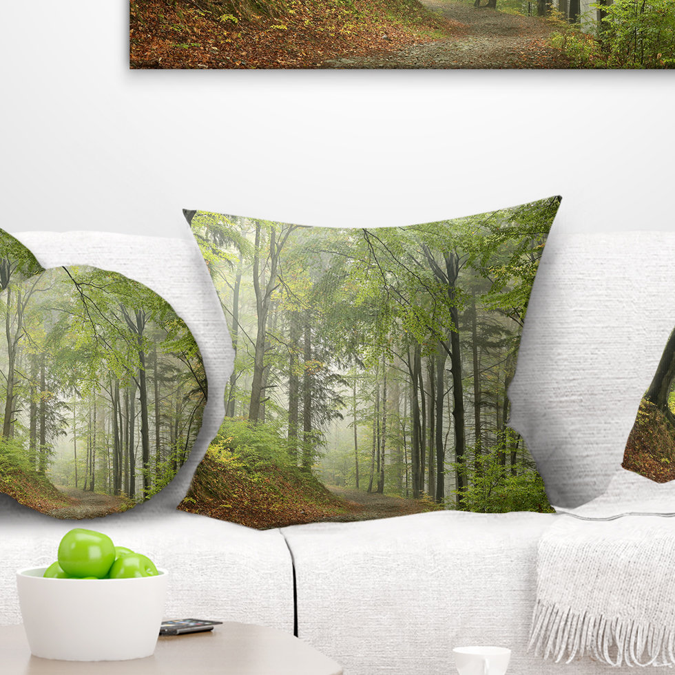 Design Art Green Beach Forest Pathway - Landscape Printed Pillow | Wayfair