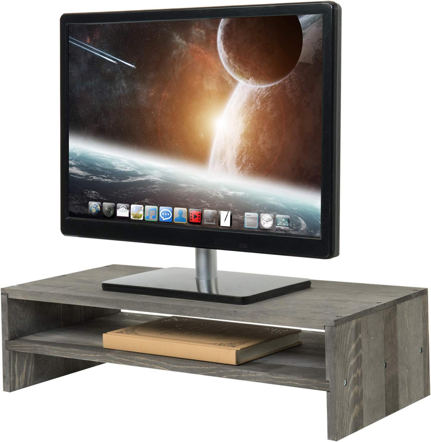 Hokku Designs 2-Tier Rustic Grey Wood Ergonomic Computer Monitor Stand ...