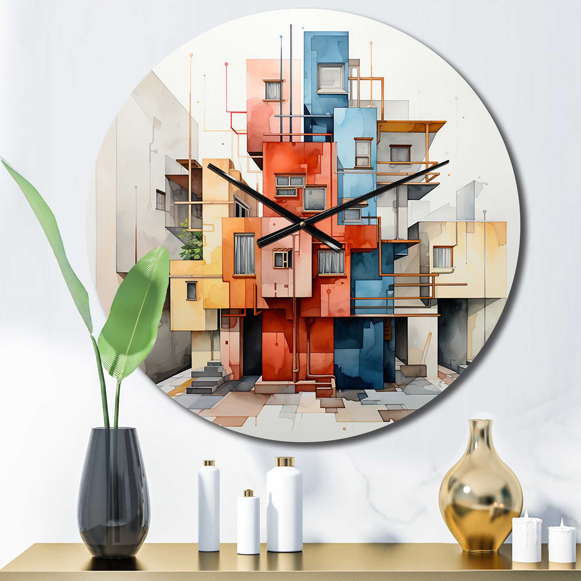 East Urban Home City Cubic Street Art - Cubism Wall Clock | Wayfair