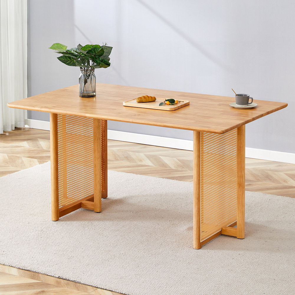 George Oliver Versatile Solid Wood Dining Table with Imitation Rattan ...