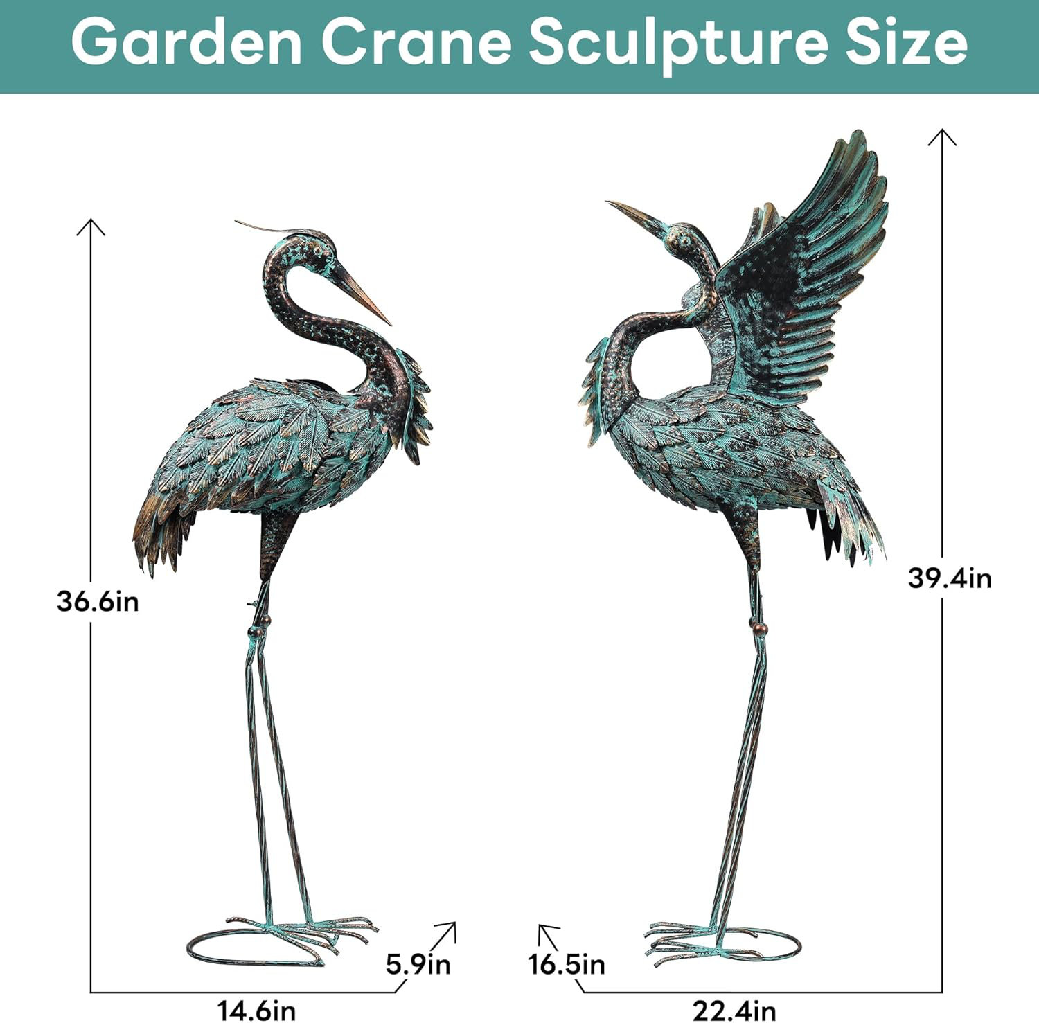 World Menagerie Garden Statues Large Metal Crane Sculptures, Outdoor ...