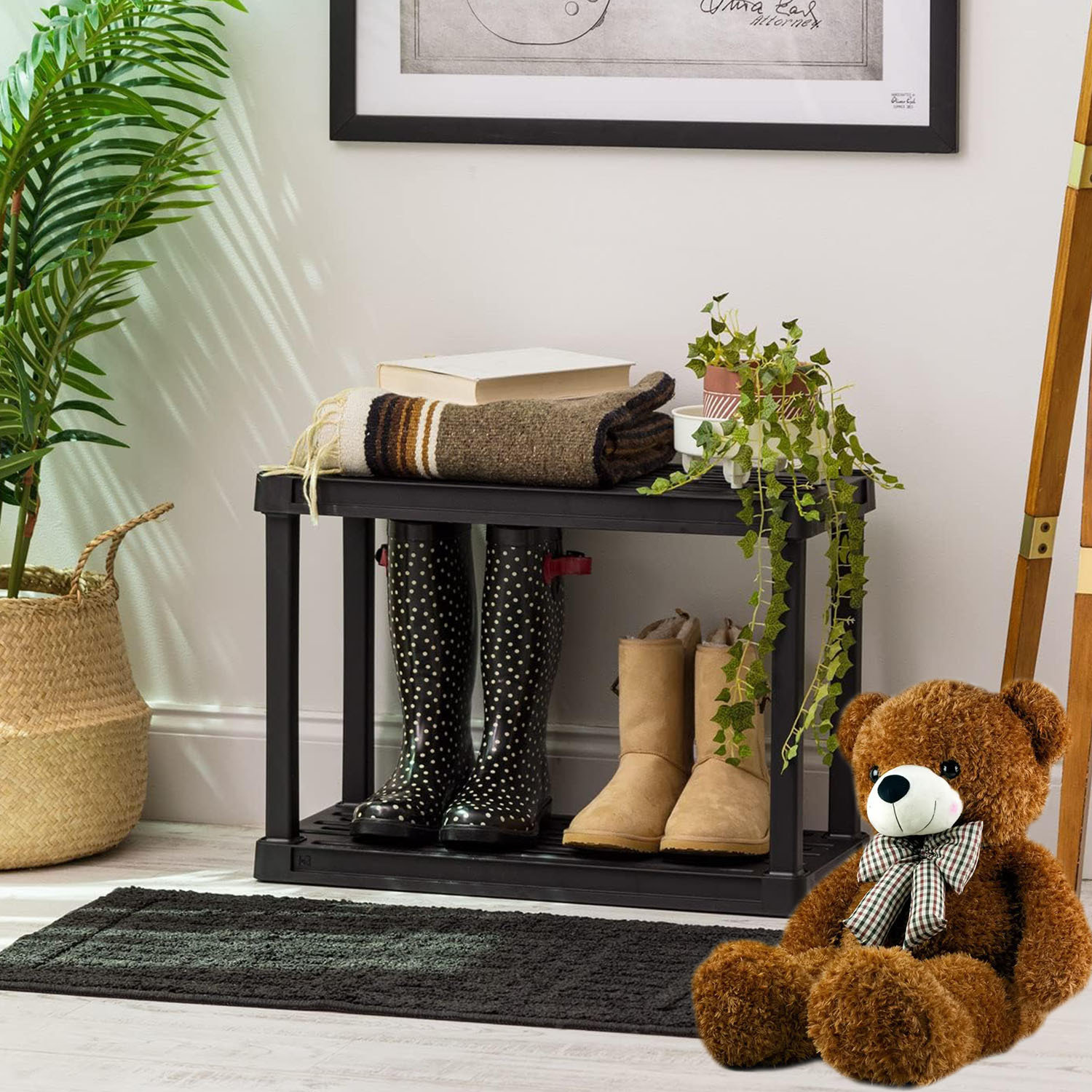 Ebern Designs 2-Tier Heavy Duty Plastic Shelving Unit, 17" Tall, Black ...